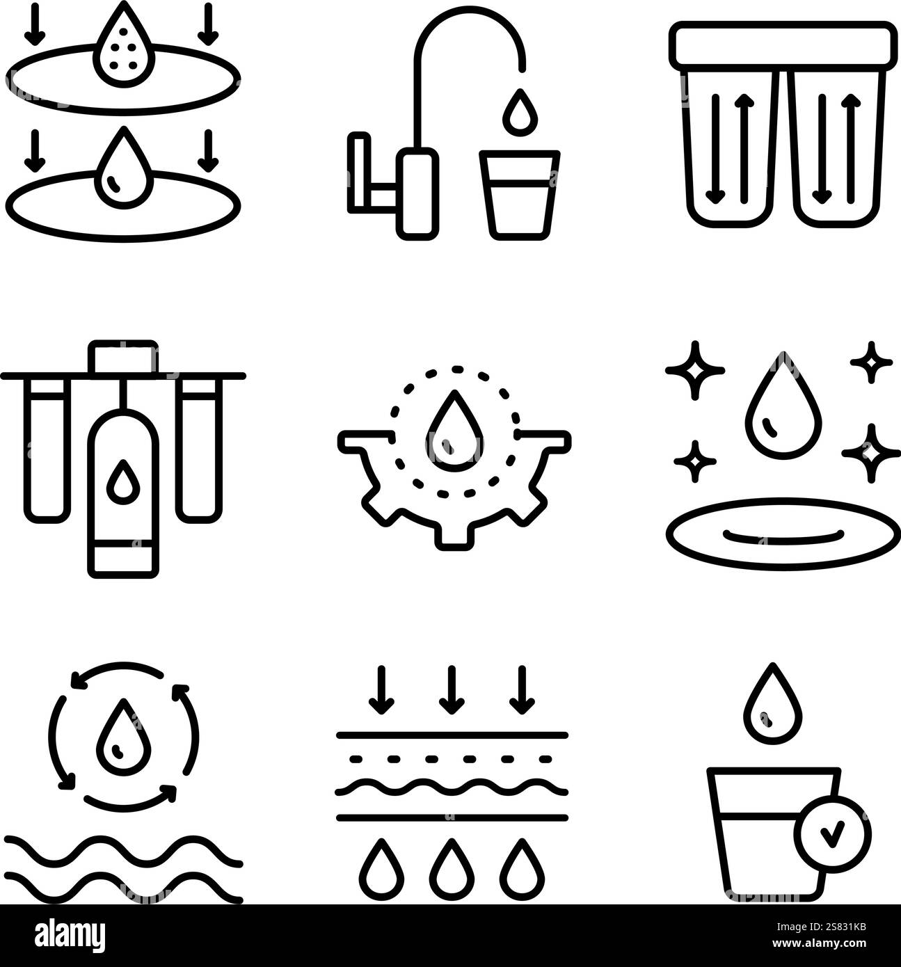 Simple Set of Water Related Vector Line Icons. Water purification icon ...