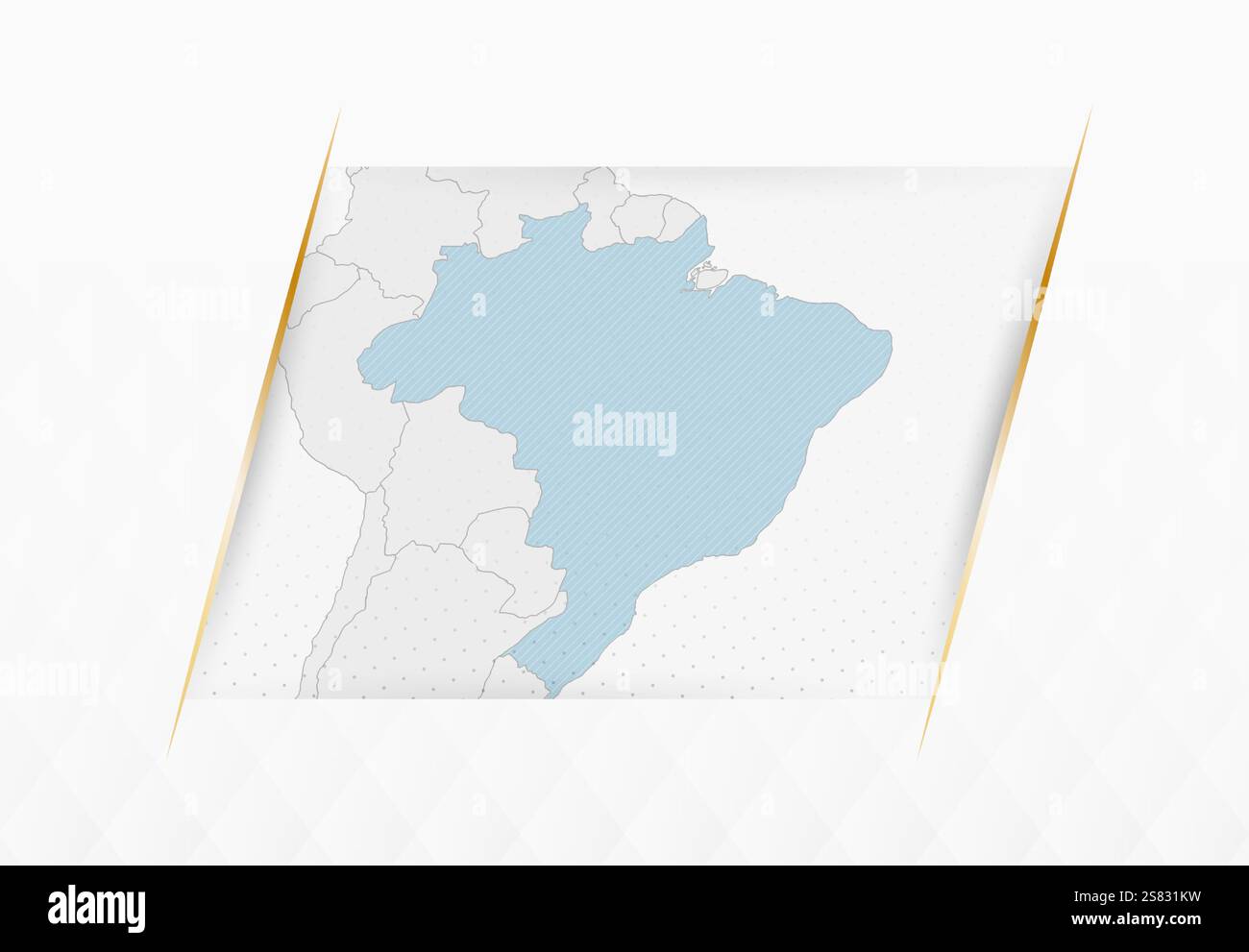 Brazil Map in Blue with Gold Framed Accents. Modern Vector Map of ...