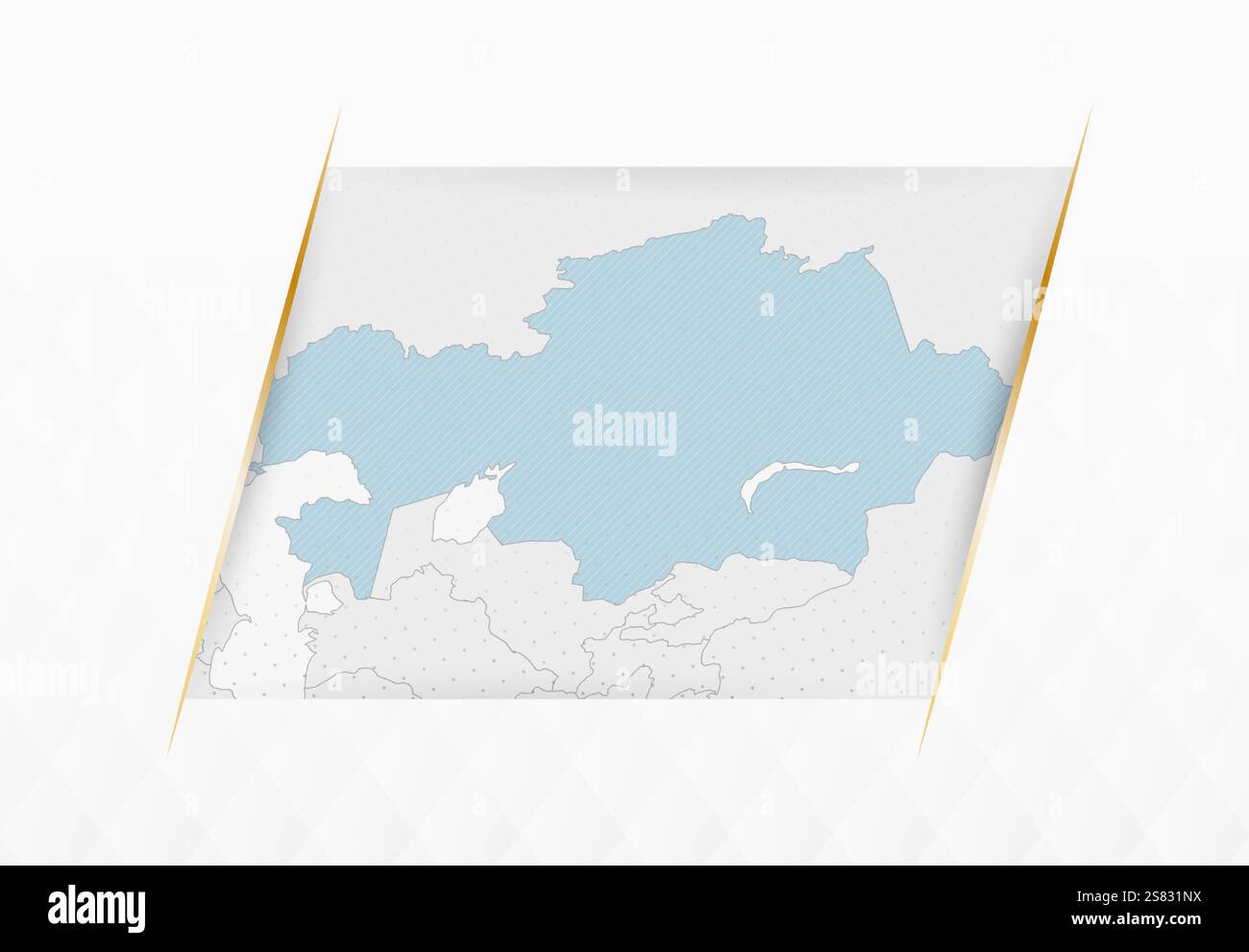 Kazakhstan Map in Blue with Gold Framed Accents. Modern Vector Map of ...