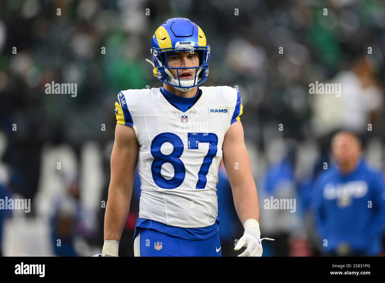 Los Angeles Rams tight end Davis Allen (87) looks on during pre-game ...