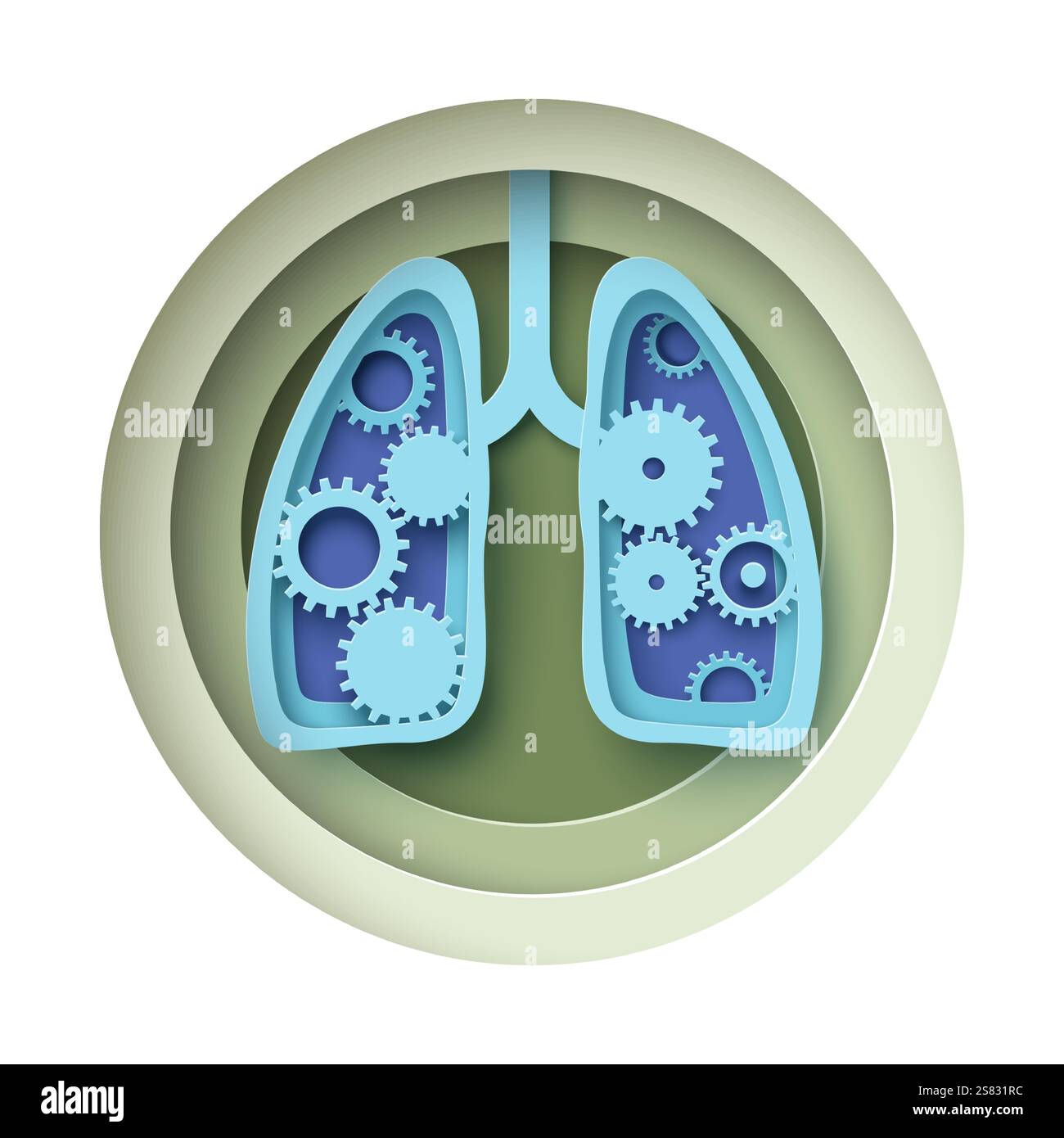Human lungs internal organ work process paper cut craft vector ...