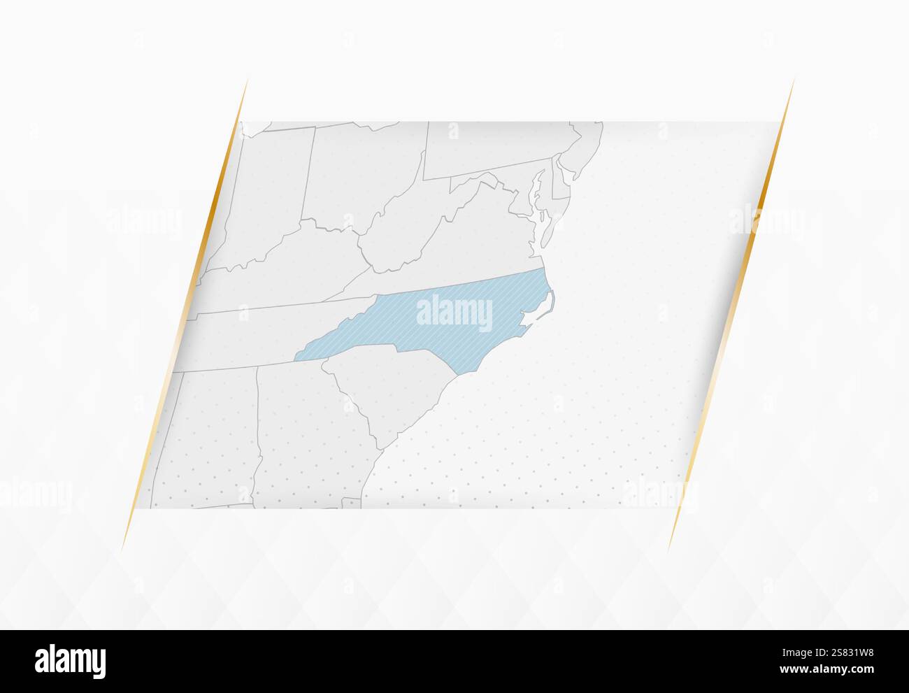 North Carolina Map in Blue with Gold Framed Accents. Modern Vector Map ...