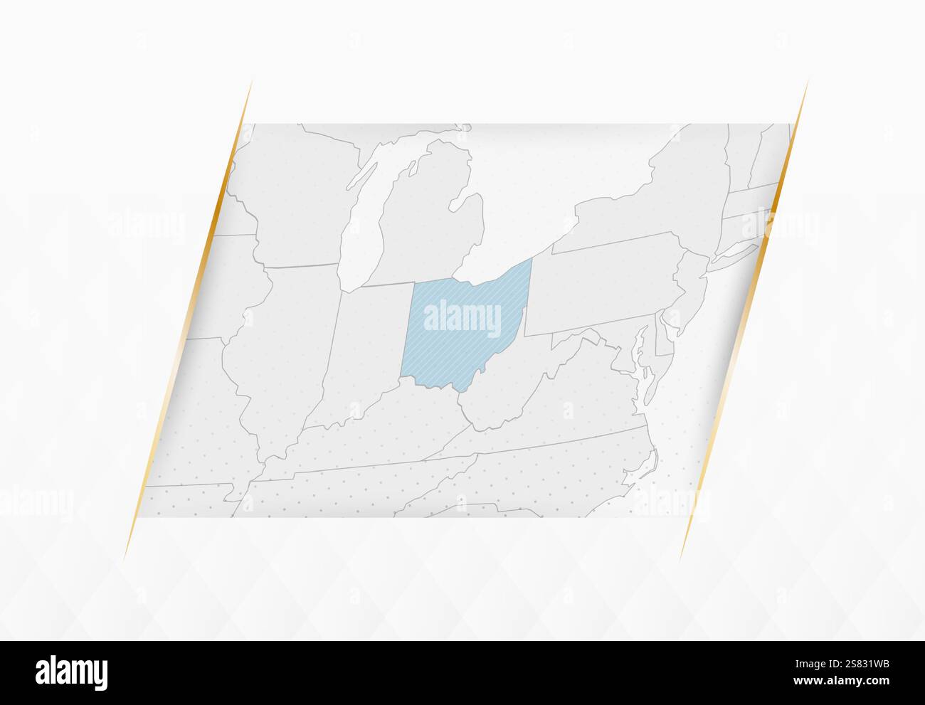 Ohio Map in Blue with Gold Framed Accents. Modern Vector Map of Ohio ...