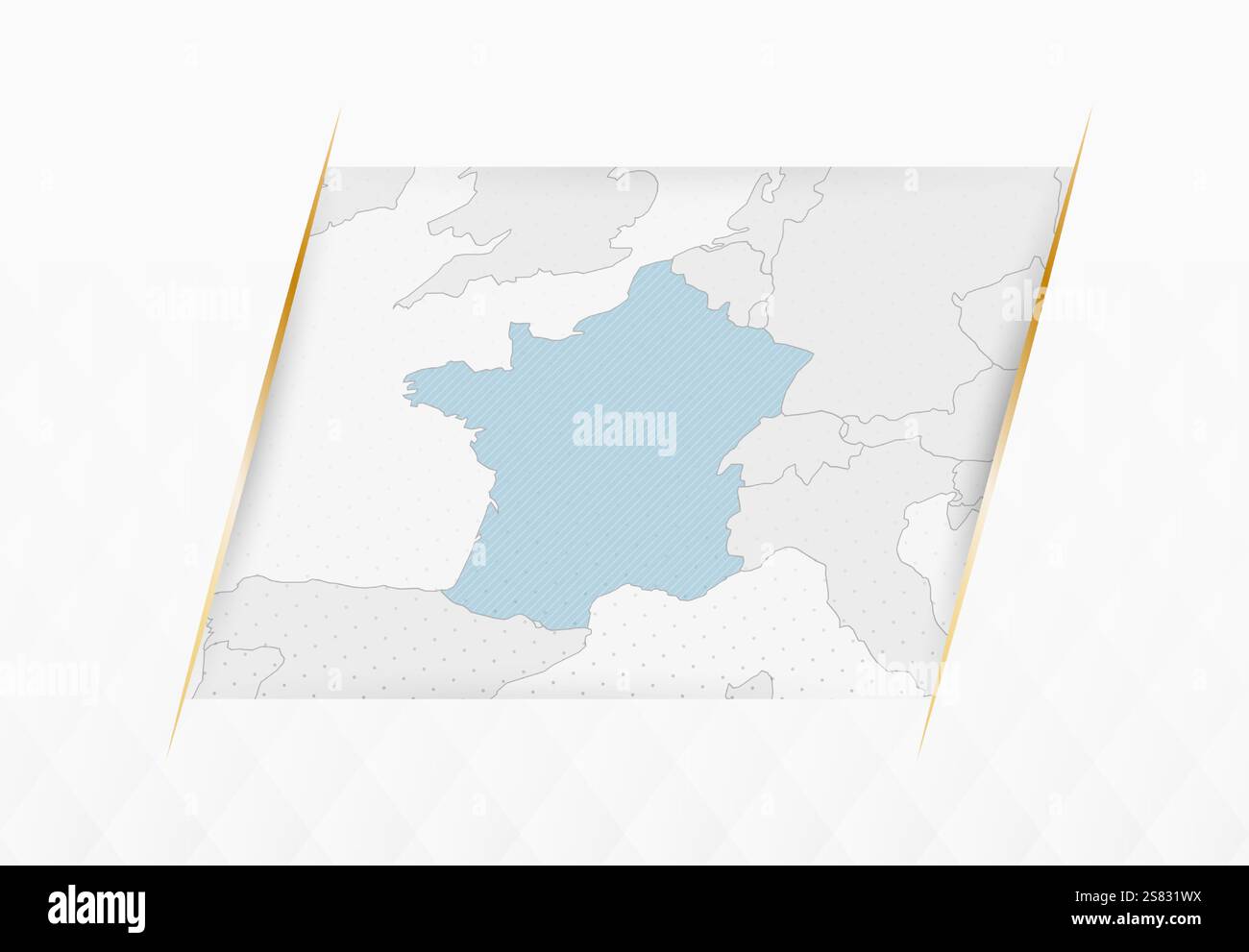 France Map in Blue with Gold Framed Accents. Modern Vector Map of ...