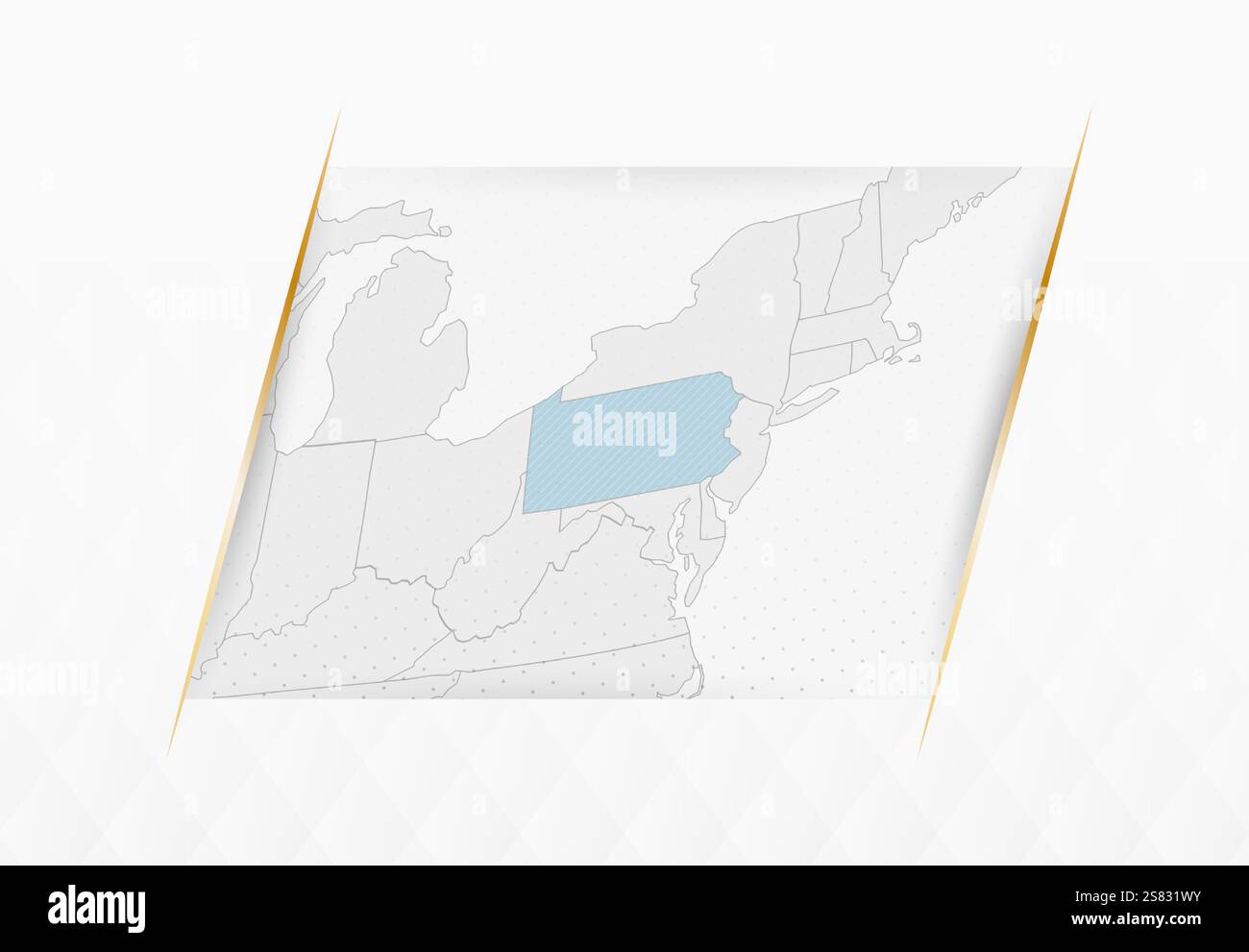 Pennsylvania Map in Blue with Gold Framed Accents. Modern Vector Map of ...