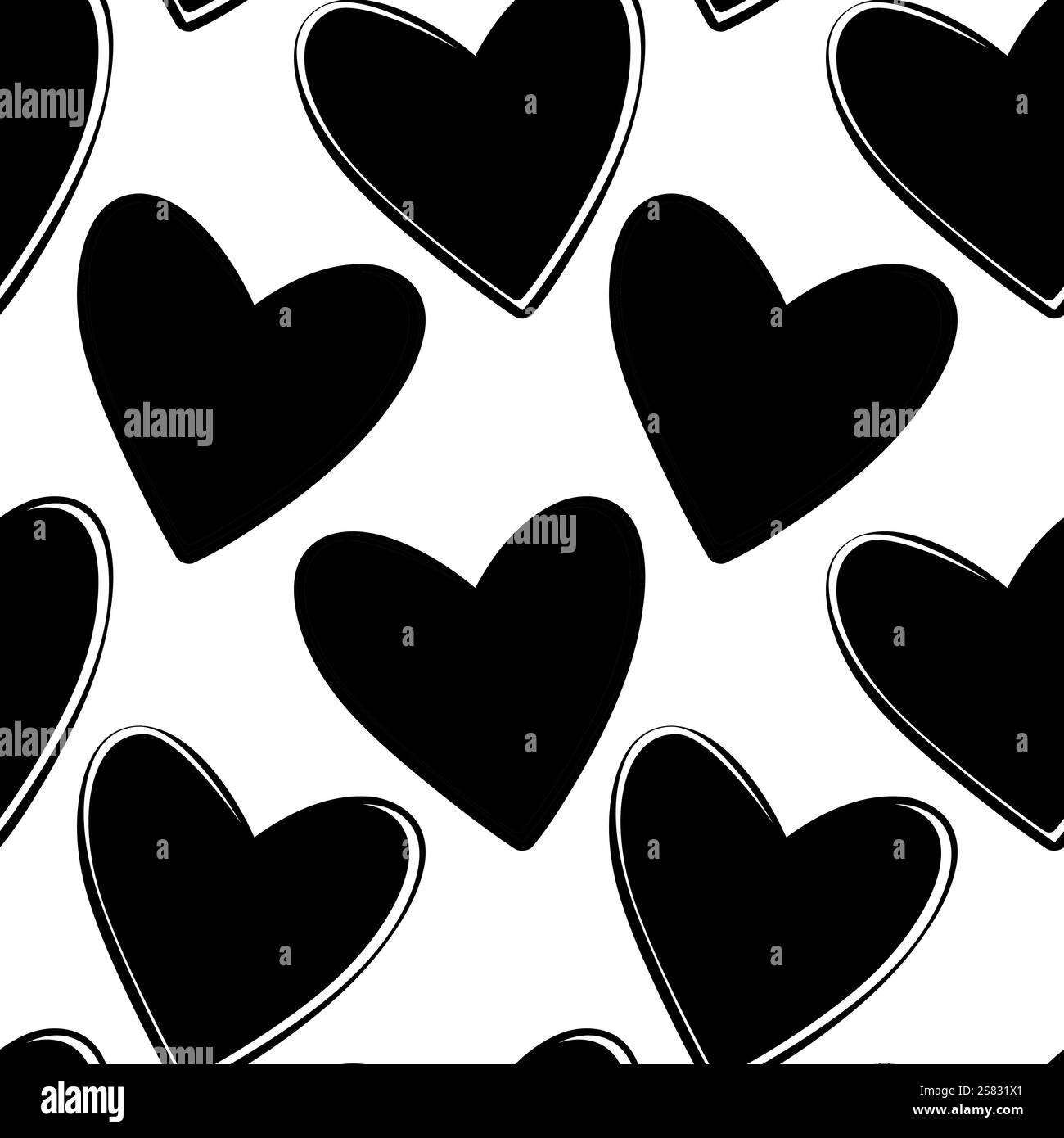 Freehand Dark hearts shape Seamless Pattern. Black Day greeting ...