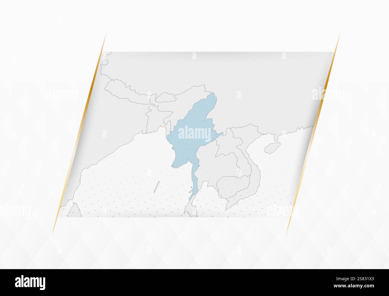 Myanmar Map in Blue with Gold Framed Accents. Modern Vector Map of ...