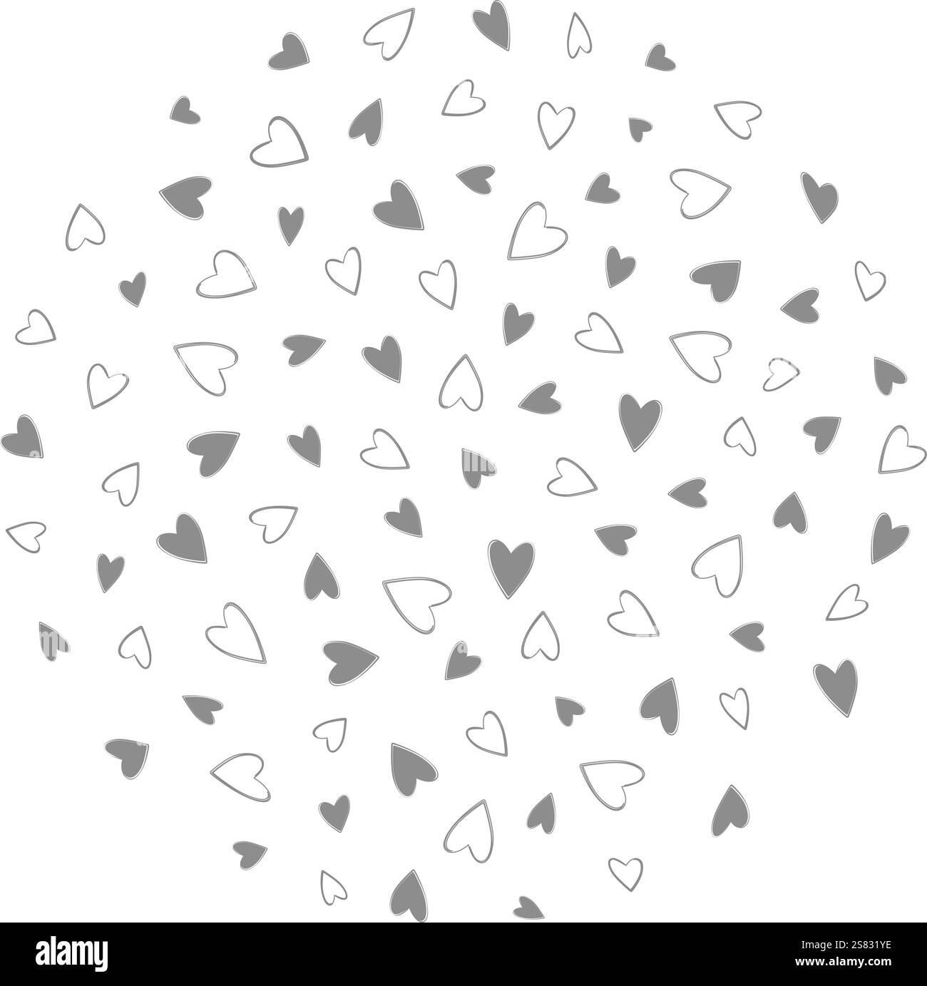 Filled and Outline Hand drawn hearts Circular Backdrop in grayscale ...