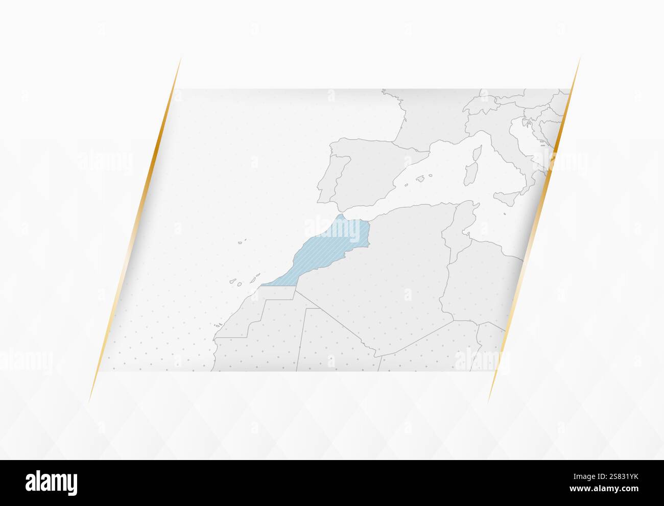 Morocco Map in Blue with Gold Framed Accents. Modern Vector Map of ...