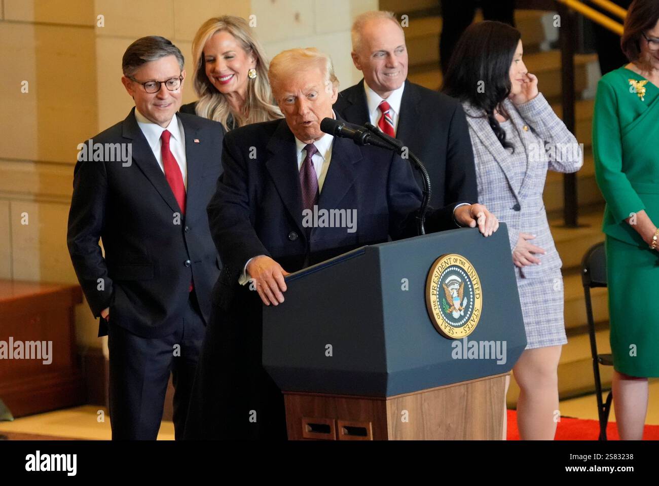 Jan 20, 2025; Washington, DC, USA; President Donald Trump delivers ...