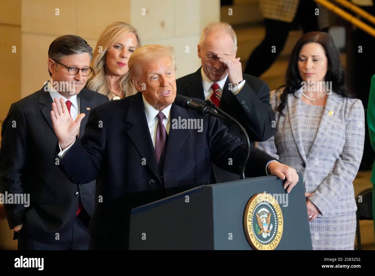 Jan 20, 2025; Washington, DC, USA; President Donald Trump delivers ...
