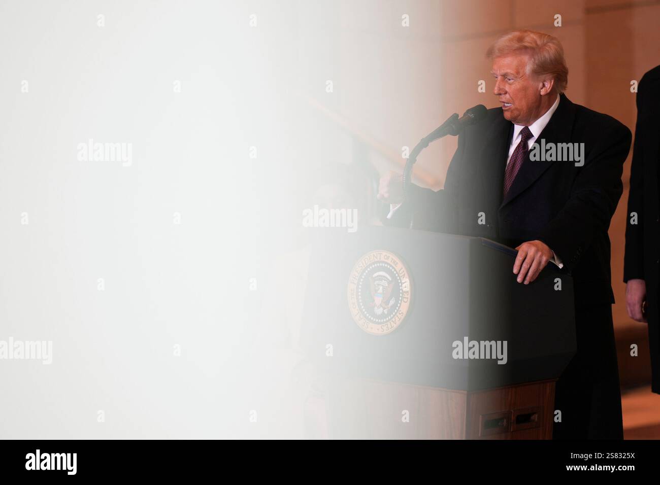 President Donald Trump delivers remarks in Emancipation Hall during ...