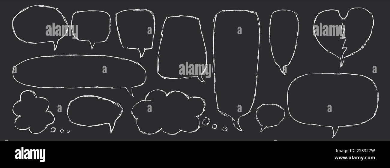 Speech bubbles doodle set. Crayon doodle quote frame. Chat dialog boxes ...