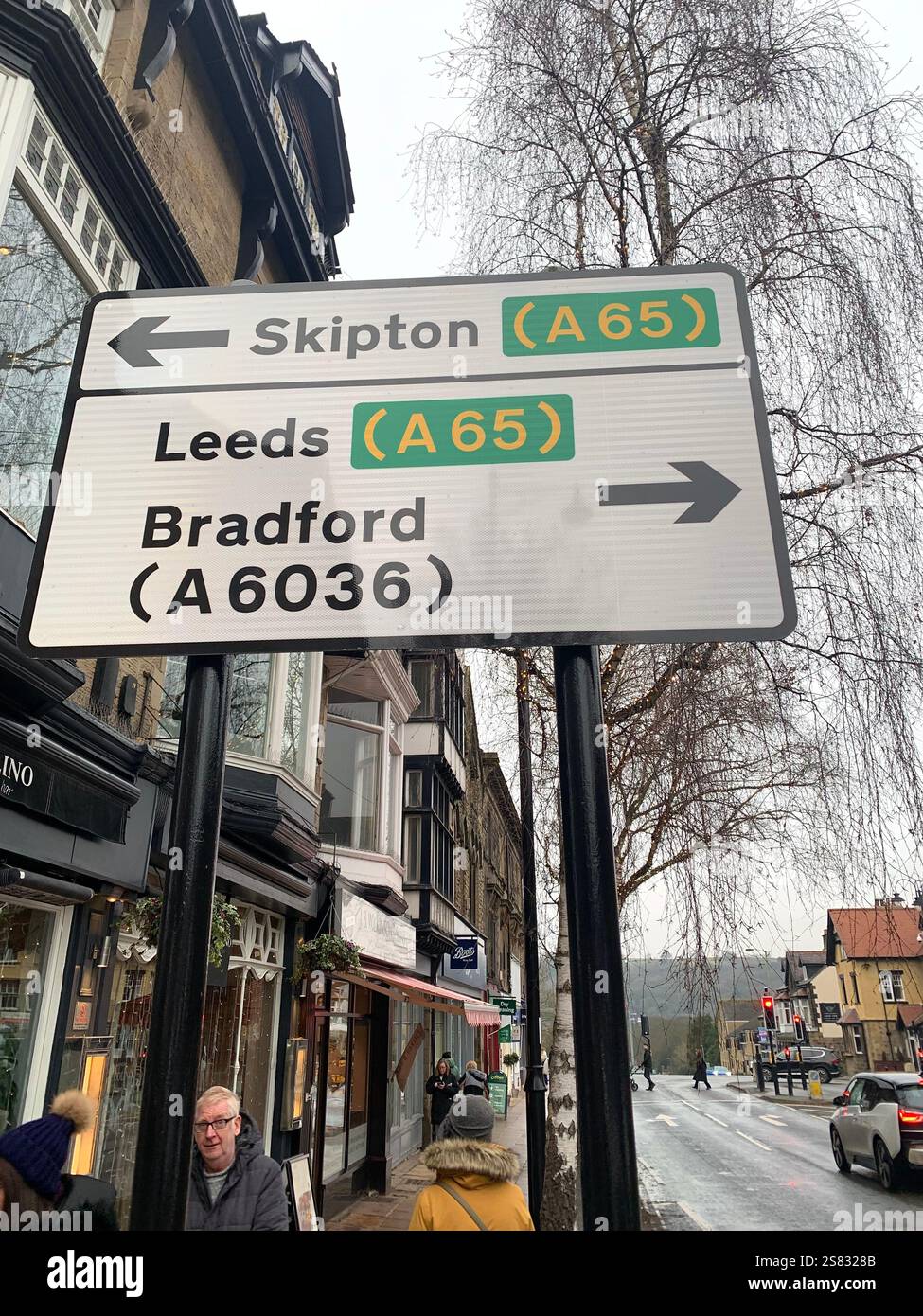 Ilkley shop shops shopping sign place car mini cooper S soft top road ...