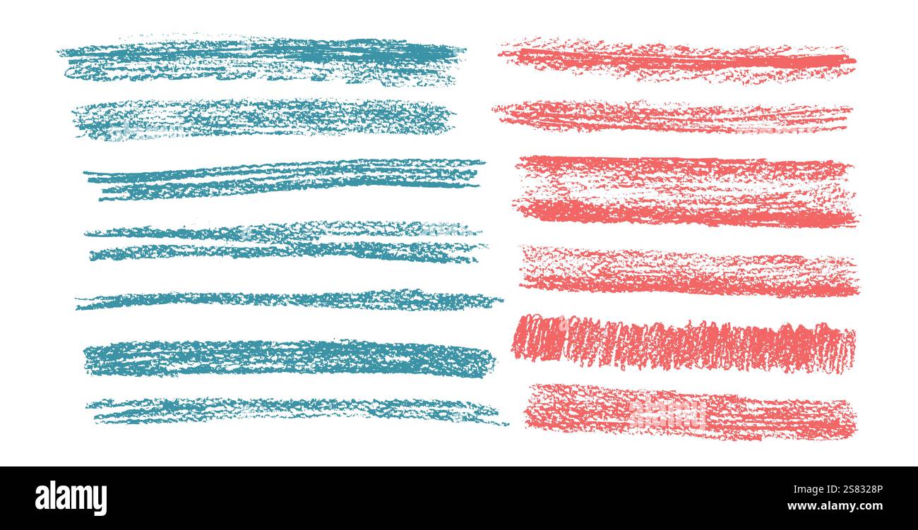 Crayon underline set. Pencil scribble lines pack. Blue and red straight ...