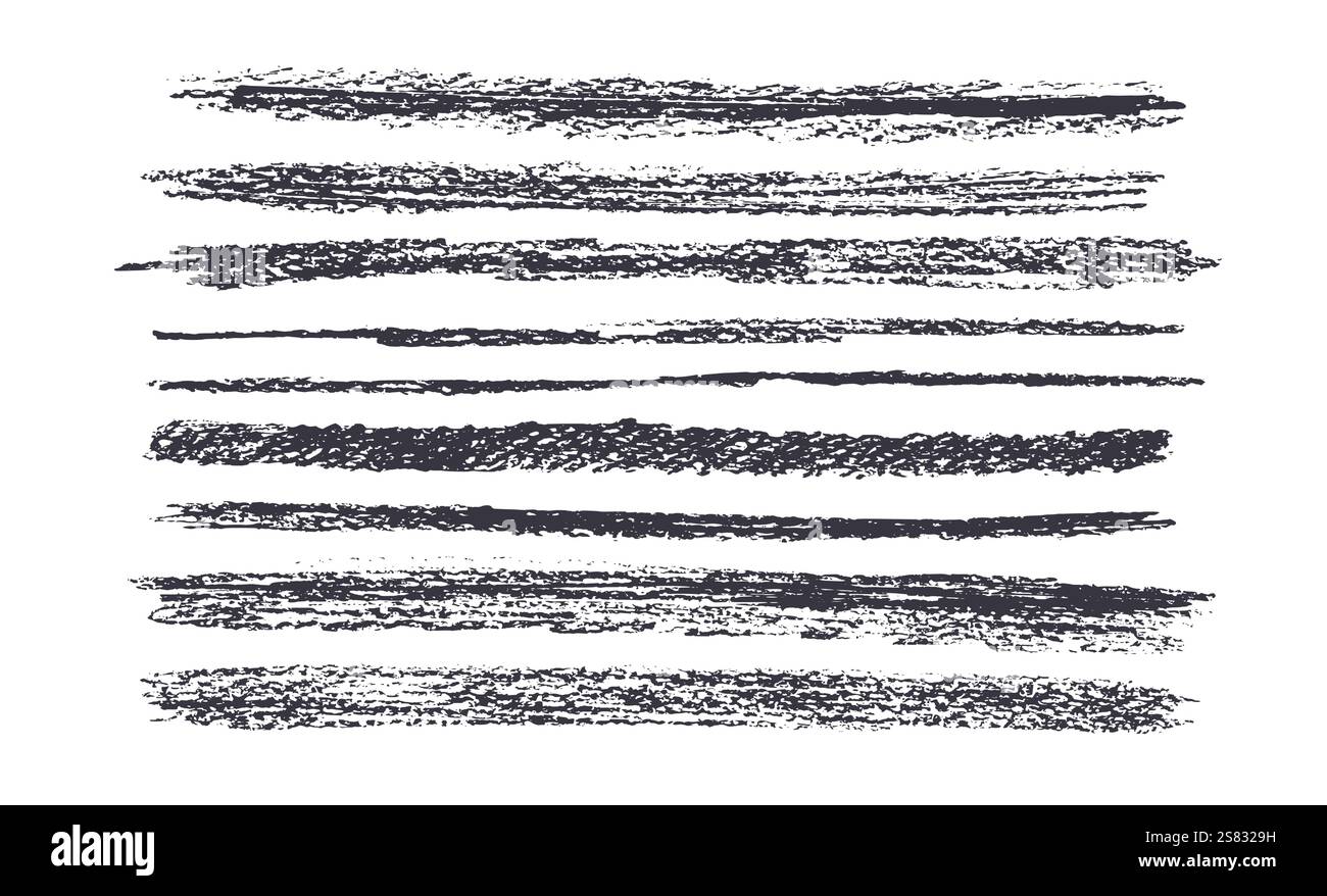 Charcoal underline set. Pencil scribble straight lines pack. Chalk ...