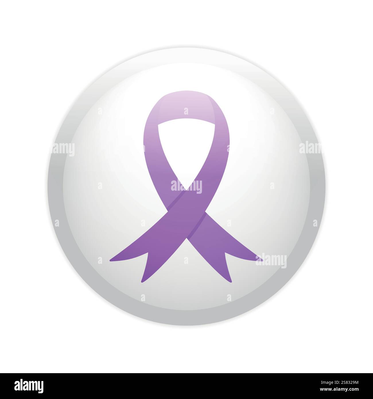 Glossy plastic badge button with purple ribbon. World Cancer Day ...