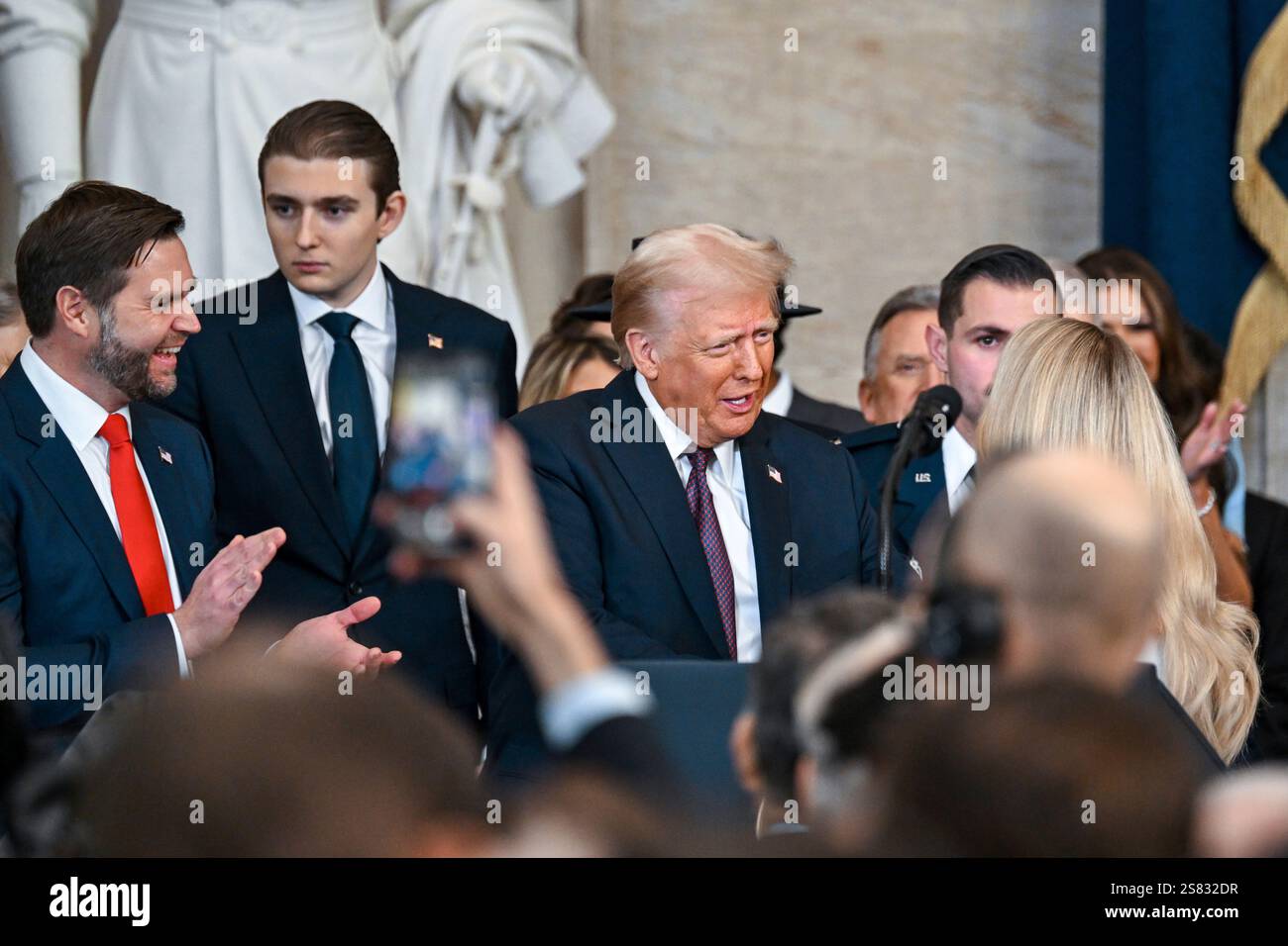 Vice President JD Vance, Barron Trump and President Donald Trump during ...