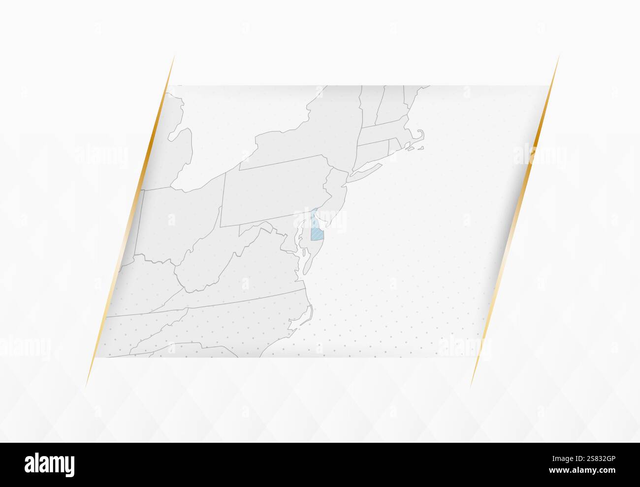 Delaware Map in Blue with Gold Framed Accents. Modern Vector Map of ...
