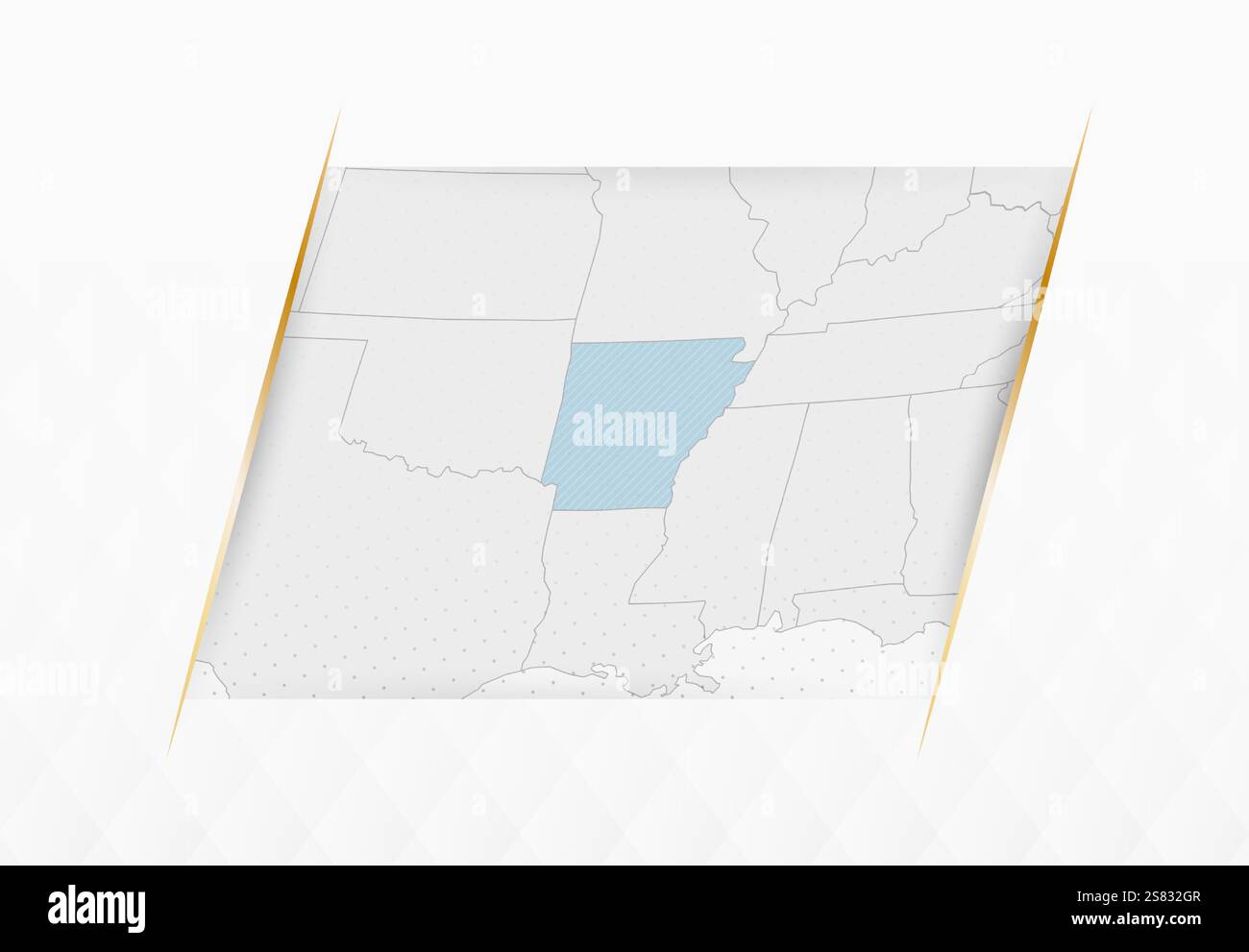 Arkansas Map in Blue with Gold Framed Accents. Modern Vector Map of ...