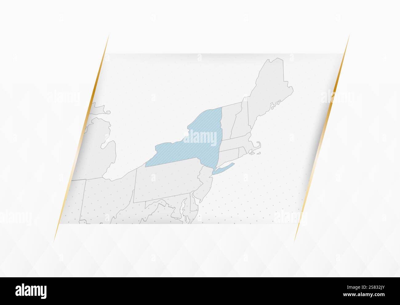 New York Map in Blue with Gold Framed Accents. Modern Vector Map of New ...