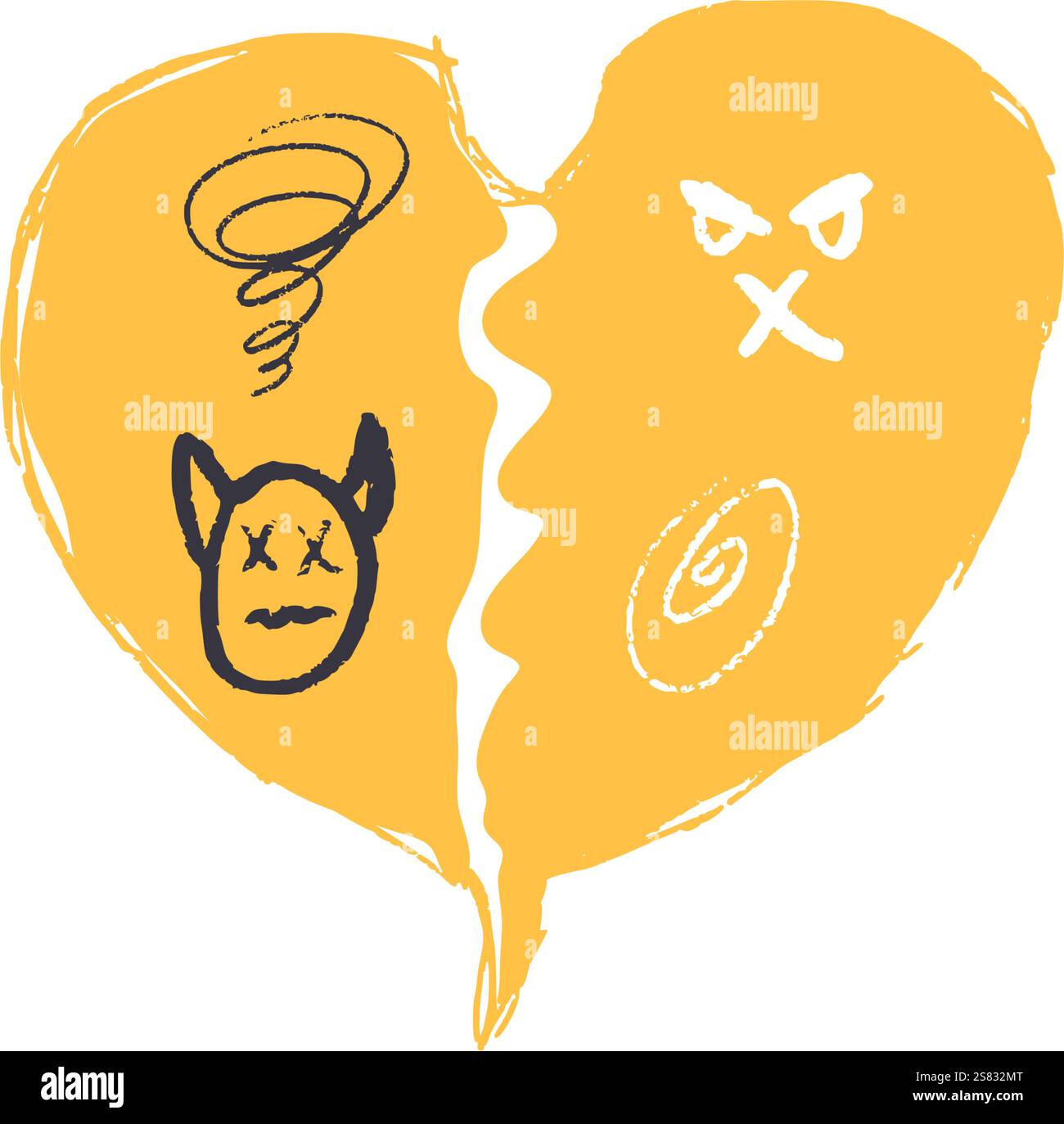 Speech bubble in heart shape with abstract sign. Curse crayon doodle ...