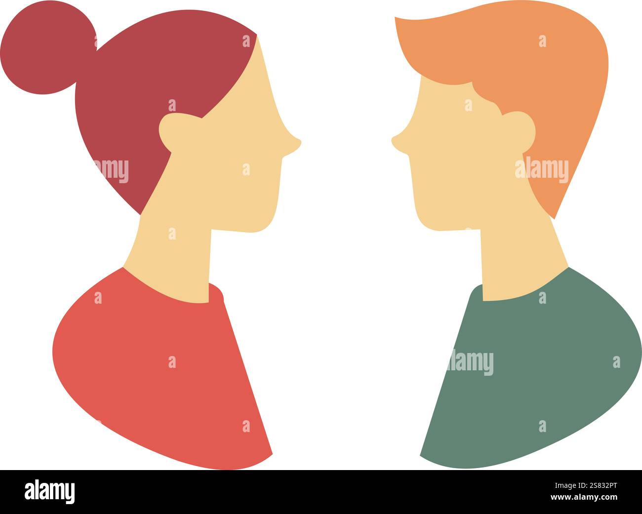 Vector illustration of man and woman talking face to face, symbolizing ...