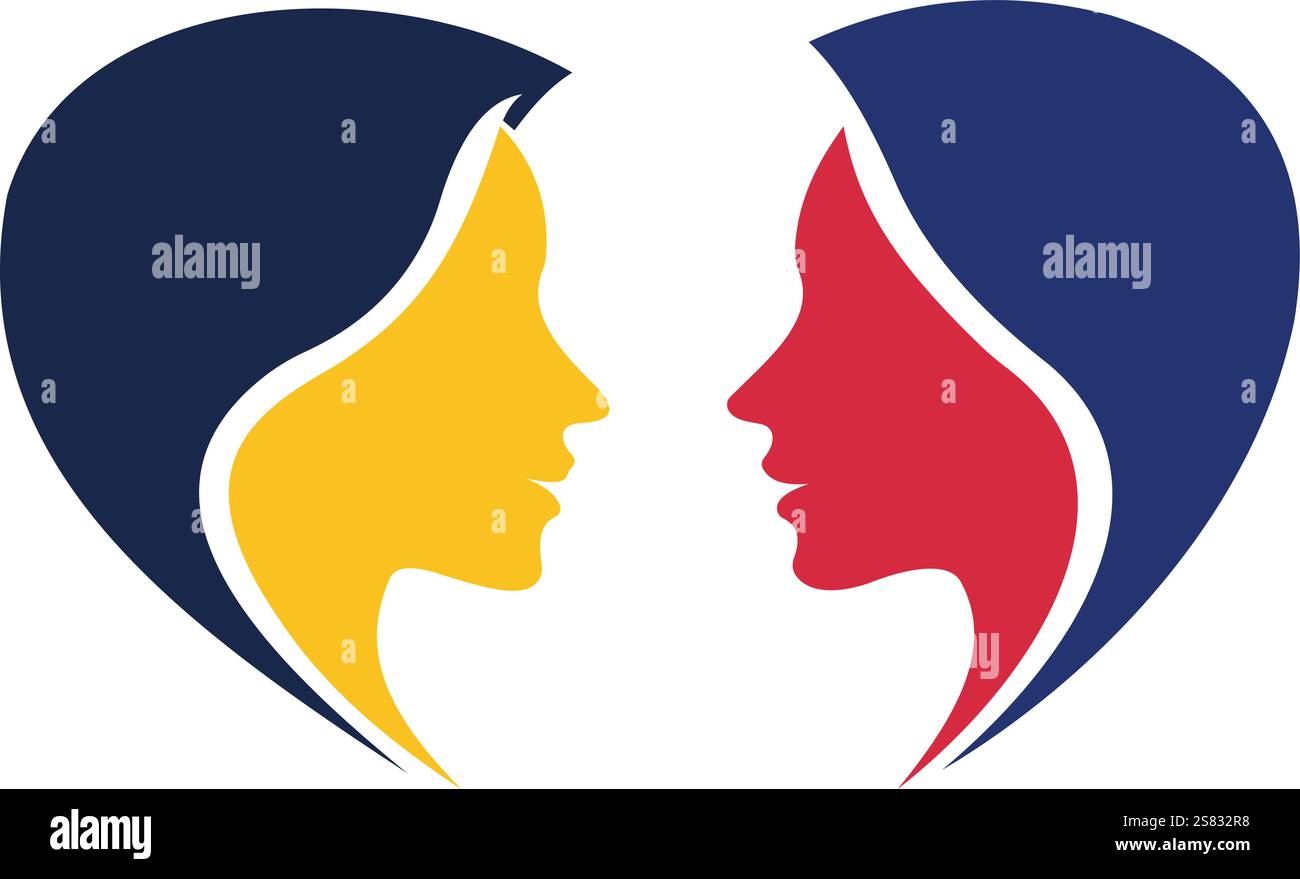 Two female silhouettes in heart shape, symbolizing deep conversation ...
