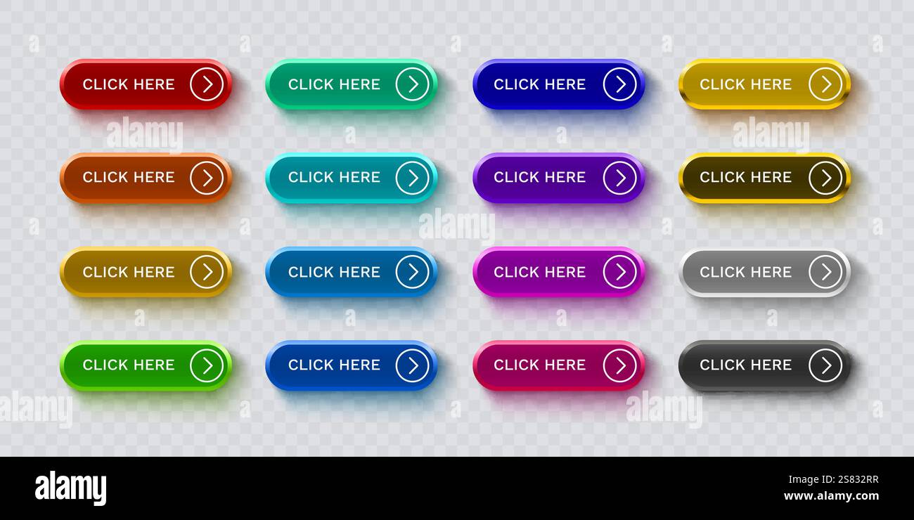 Click here button set, link mouse click, transparent background. Vector Stock Vector Image & Art ...