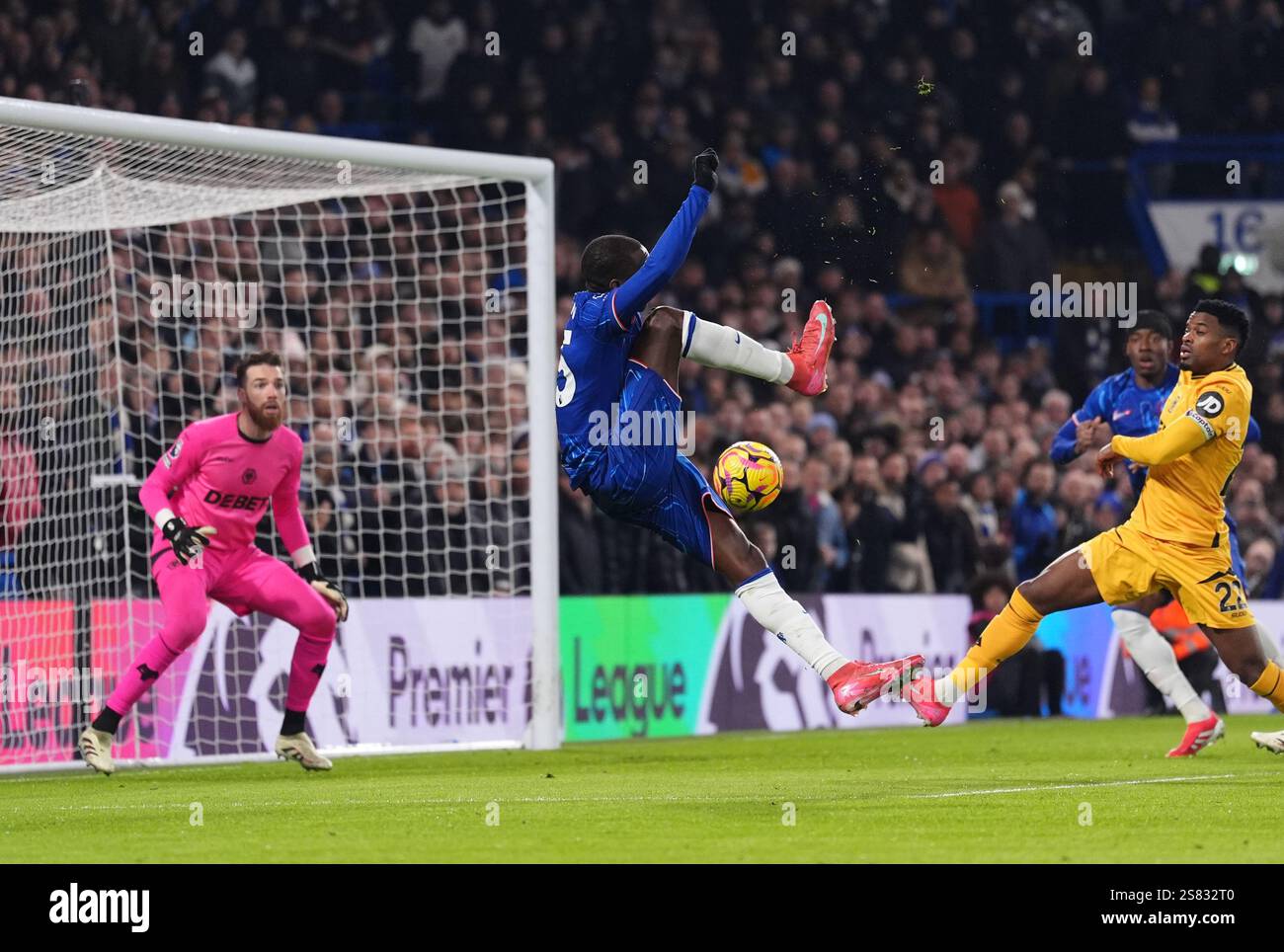 Chelsea's Nicolas Jackson has a shot on goal during the Premier League ...
