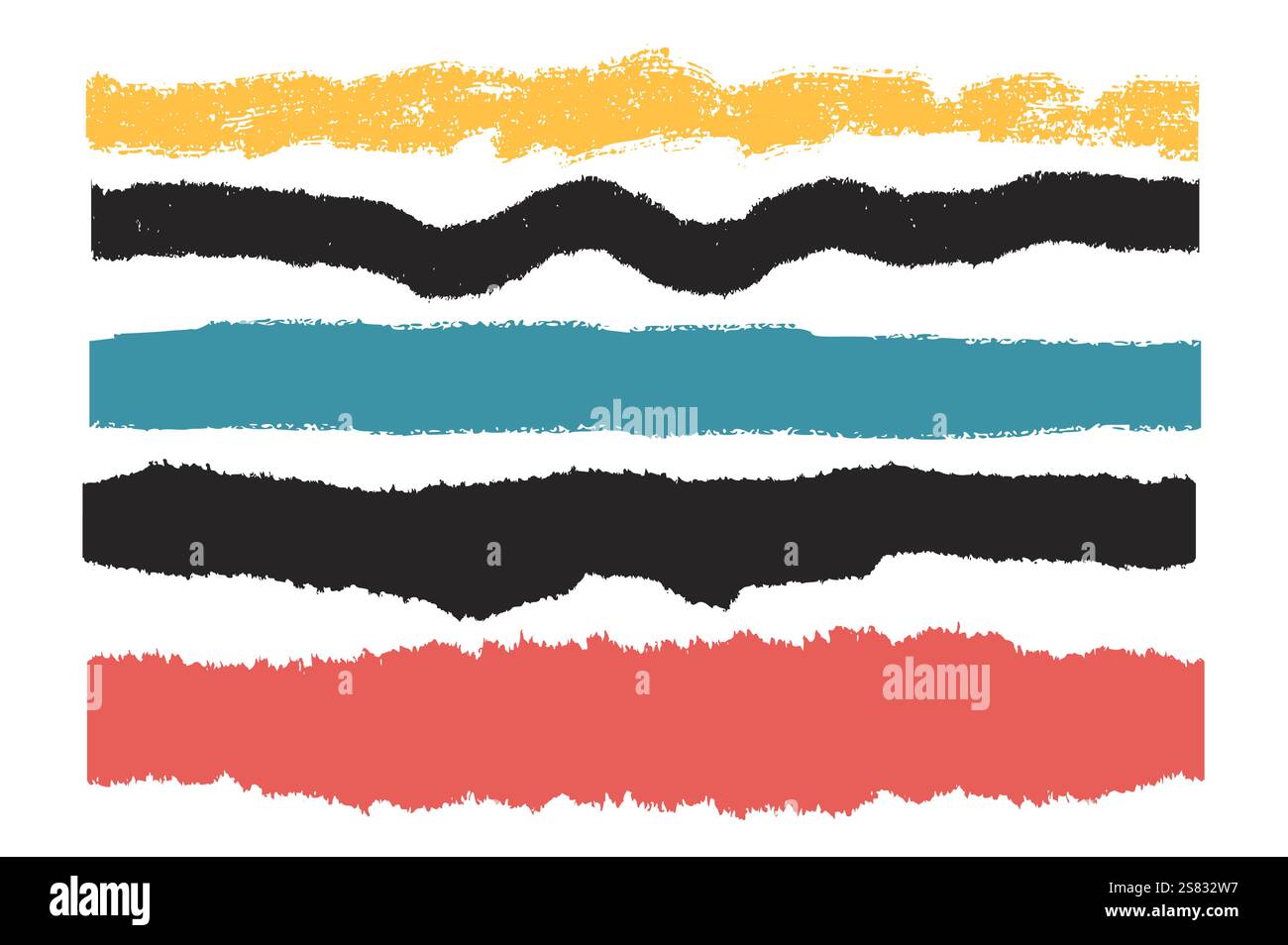 Grunge thick brush highlights set. Line torn shapes modern. Vector hand ...