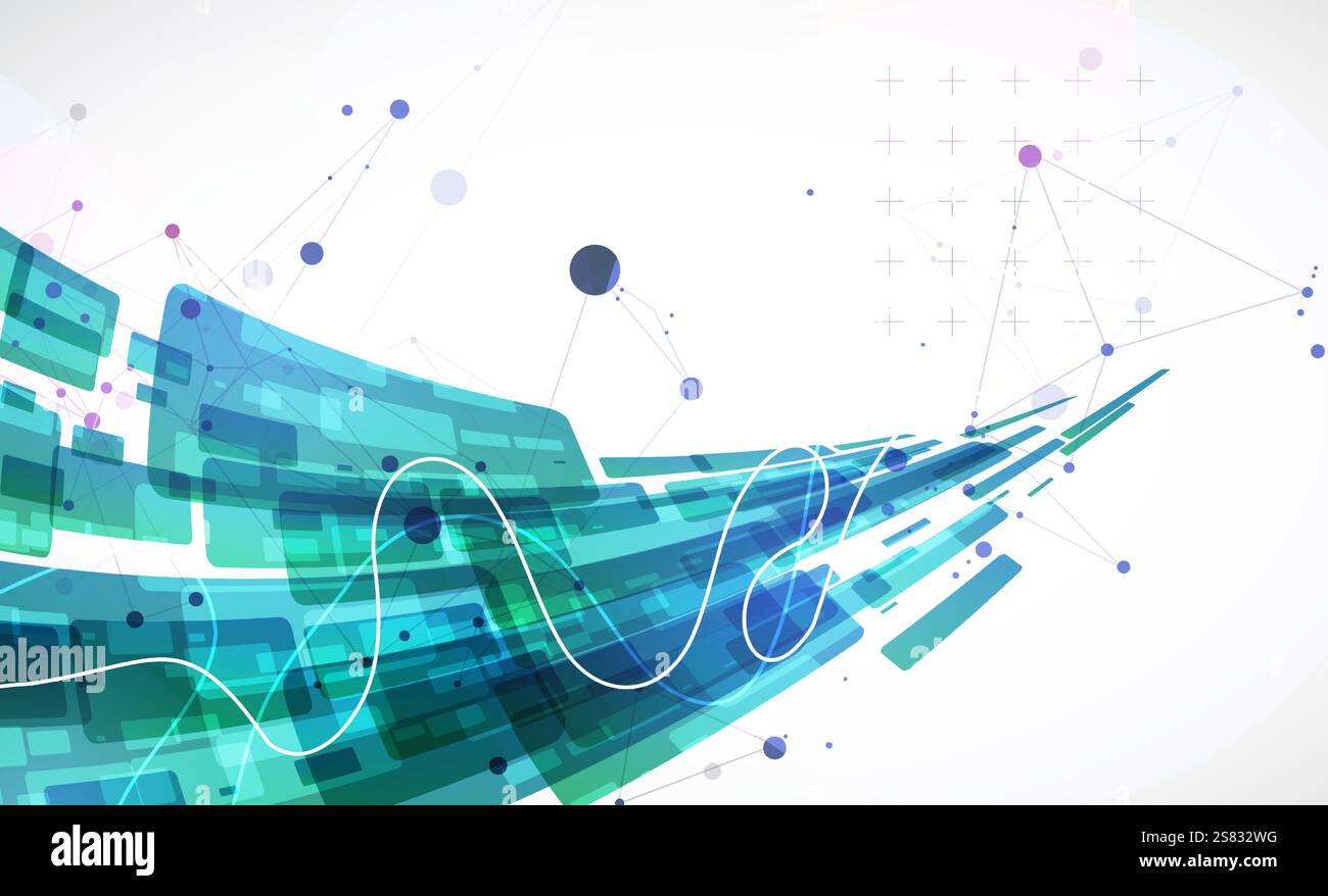 Abstract wave of rectangles with plexus elements. Hand drawn vector ...