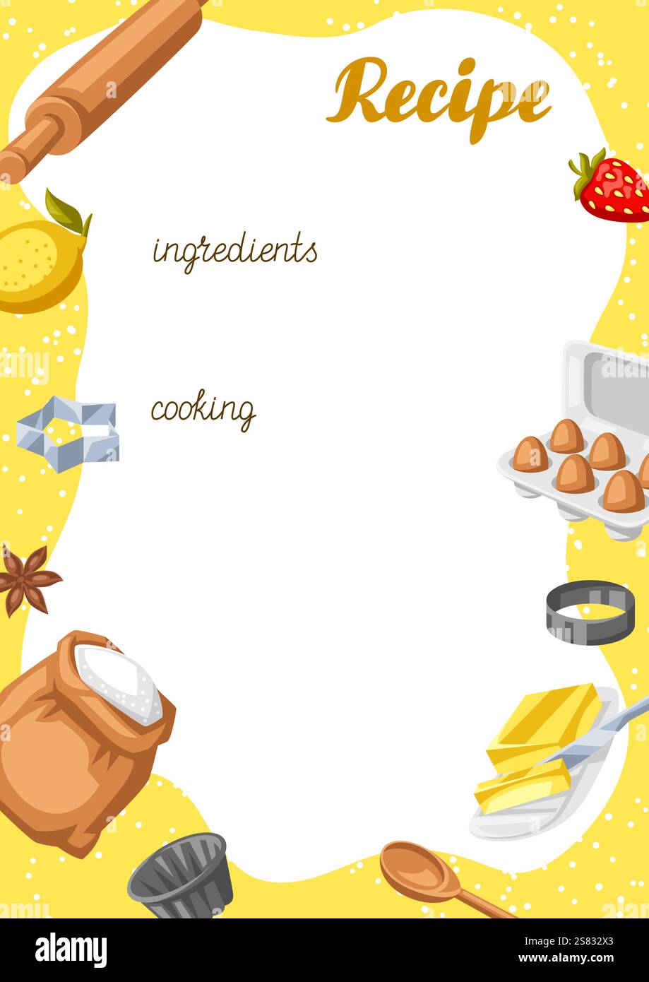 Background with bakery utensils. Cooking tools for home and recipe items Stock Vector Image ...