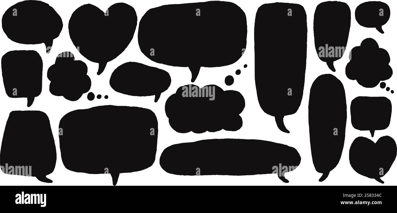 Speech bubbles set. Doodle text frame. Chat dialog boxes. Comic talk ...