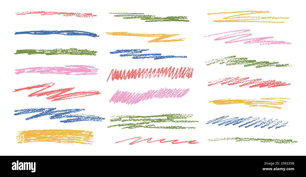 Crayon underline set. Pencil scribble lines pack. Vector hand drawn ...