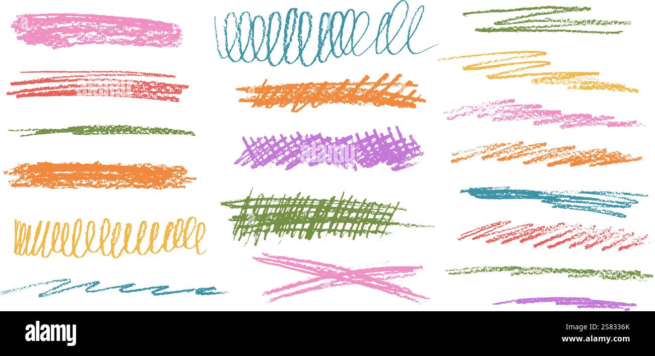 Crayon underline set. Pencil scribble lines pack. Vector hand drawn ...