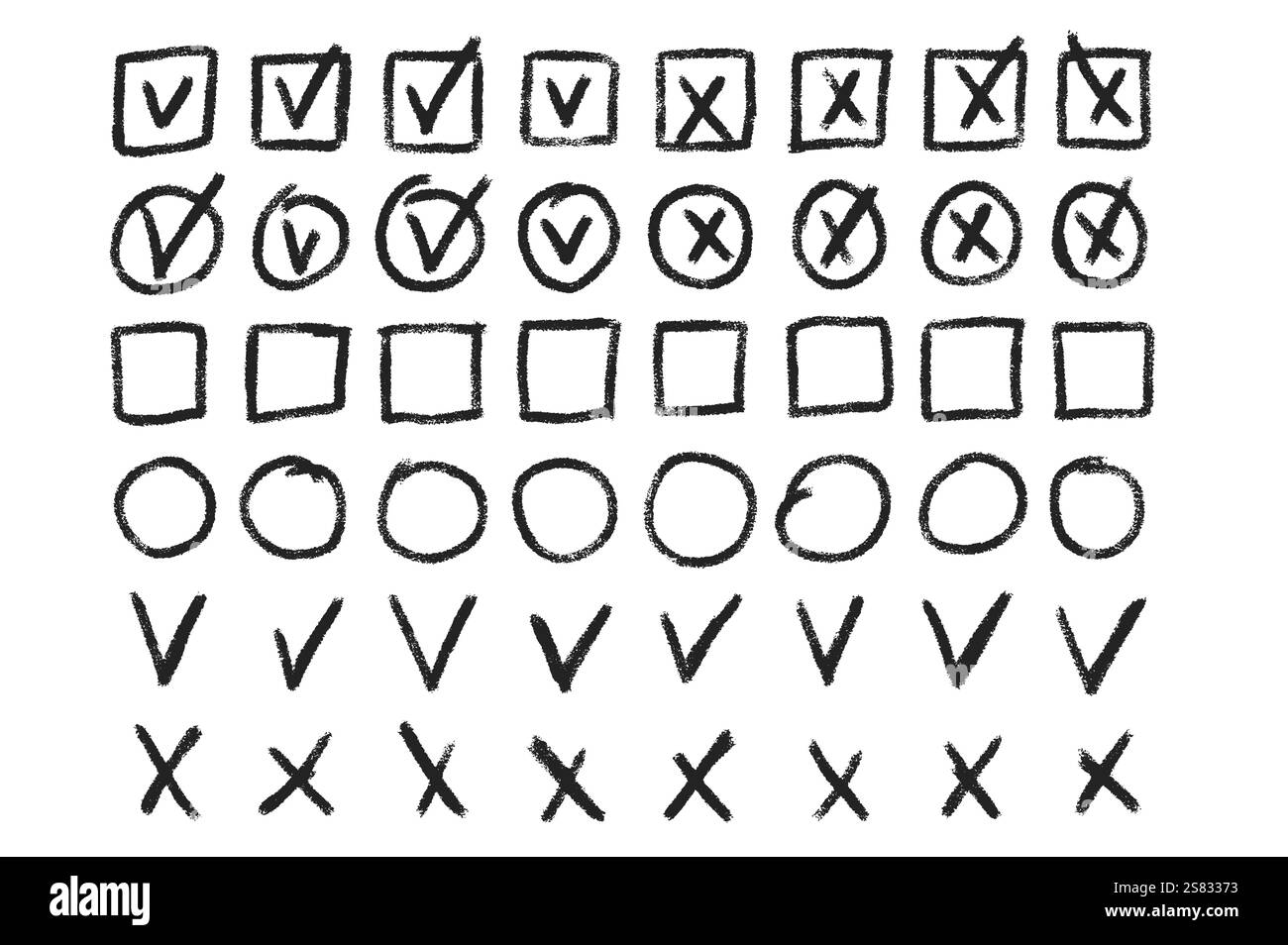 Set of checkboxes. Tick and check marks pack. Cross and v sign pencil ...