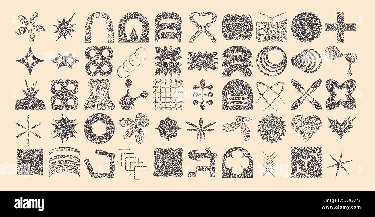 Geometric grain textured shapes set. Brutalist retro figures. Noise y2k ...
