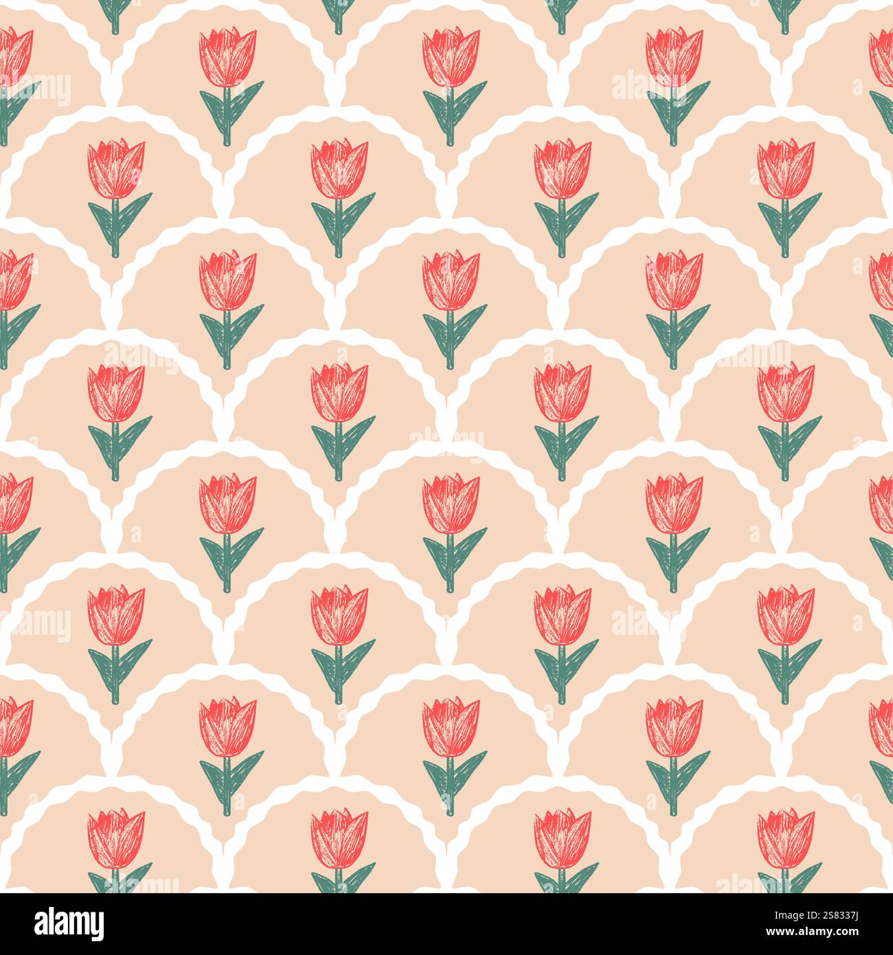Flowers crayon drawn seamless pattern. Floral allover background ...