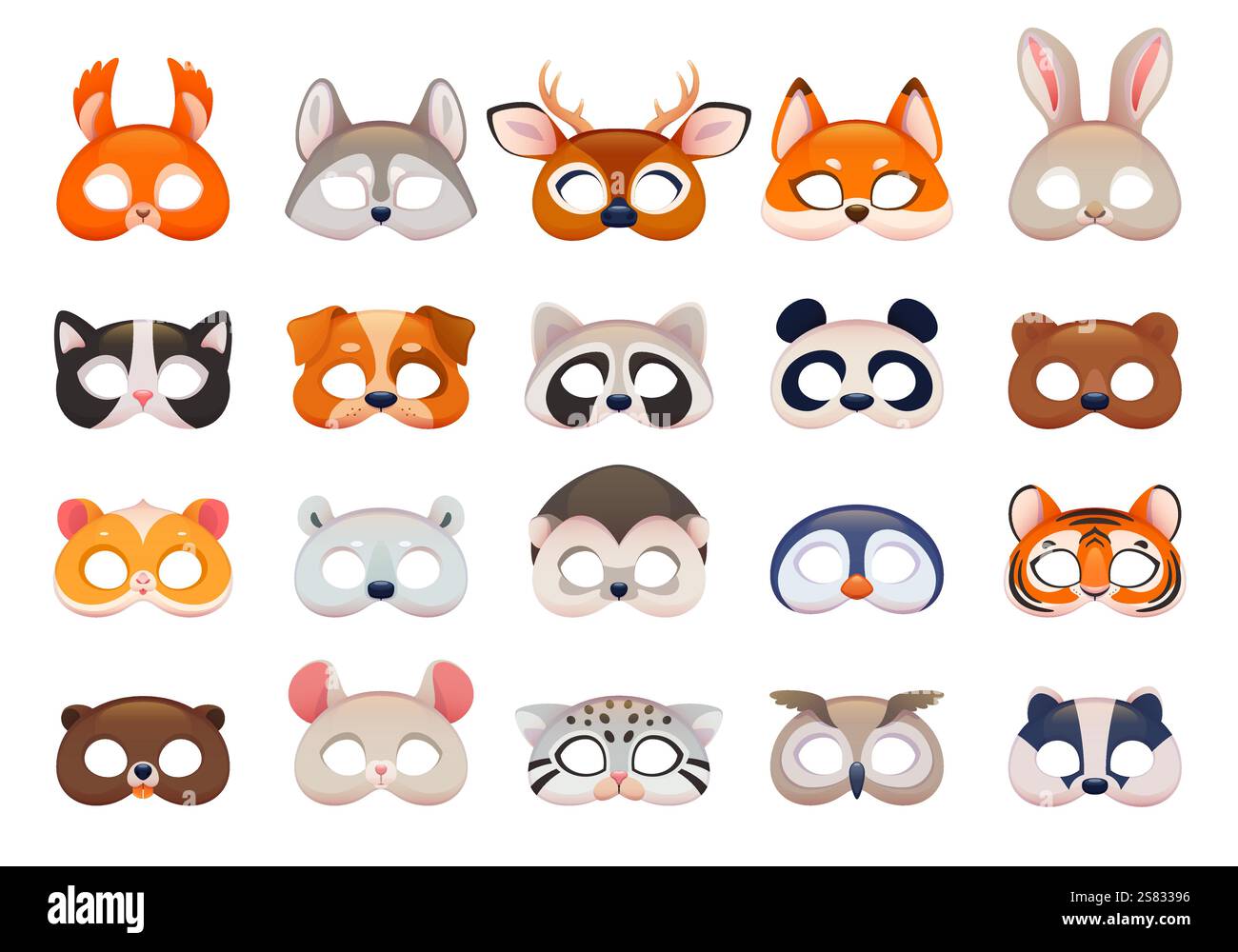 Cute animal zoo masks. Carnival party accessories, kids photo booth ...