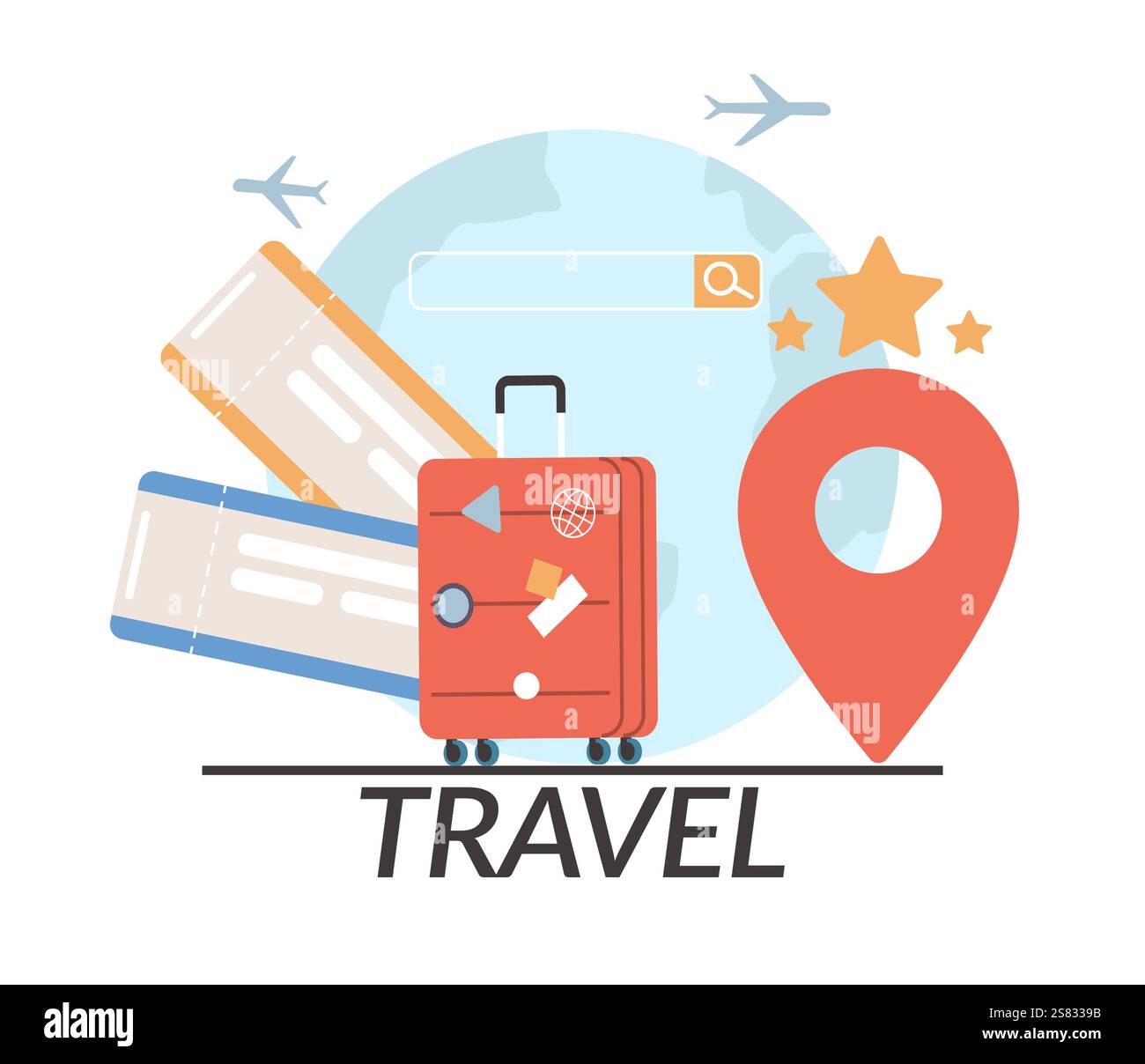 Concept of traveling with suitcase and plane tickets. Luggage for ...