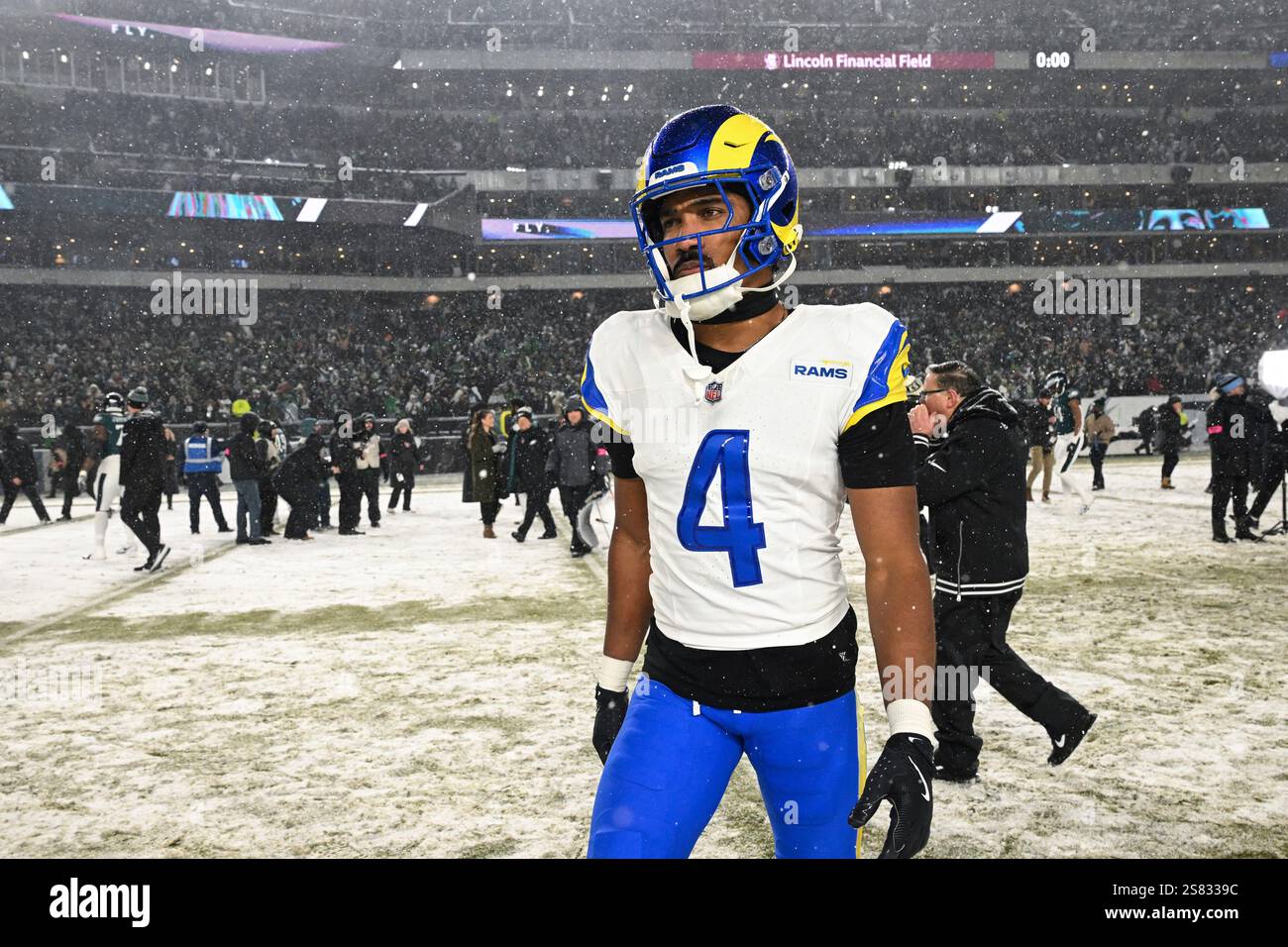 Los Angeles Rams cornerback Ahkello Witherspoon (4) looks on after an ...
