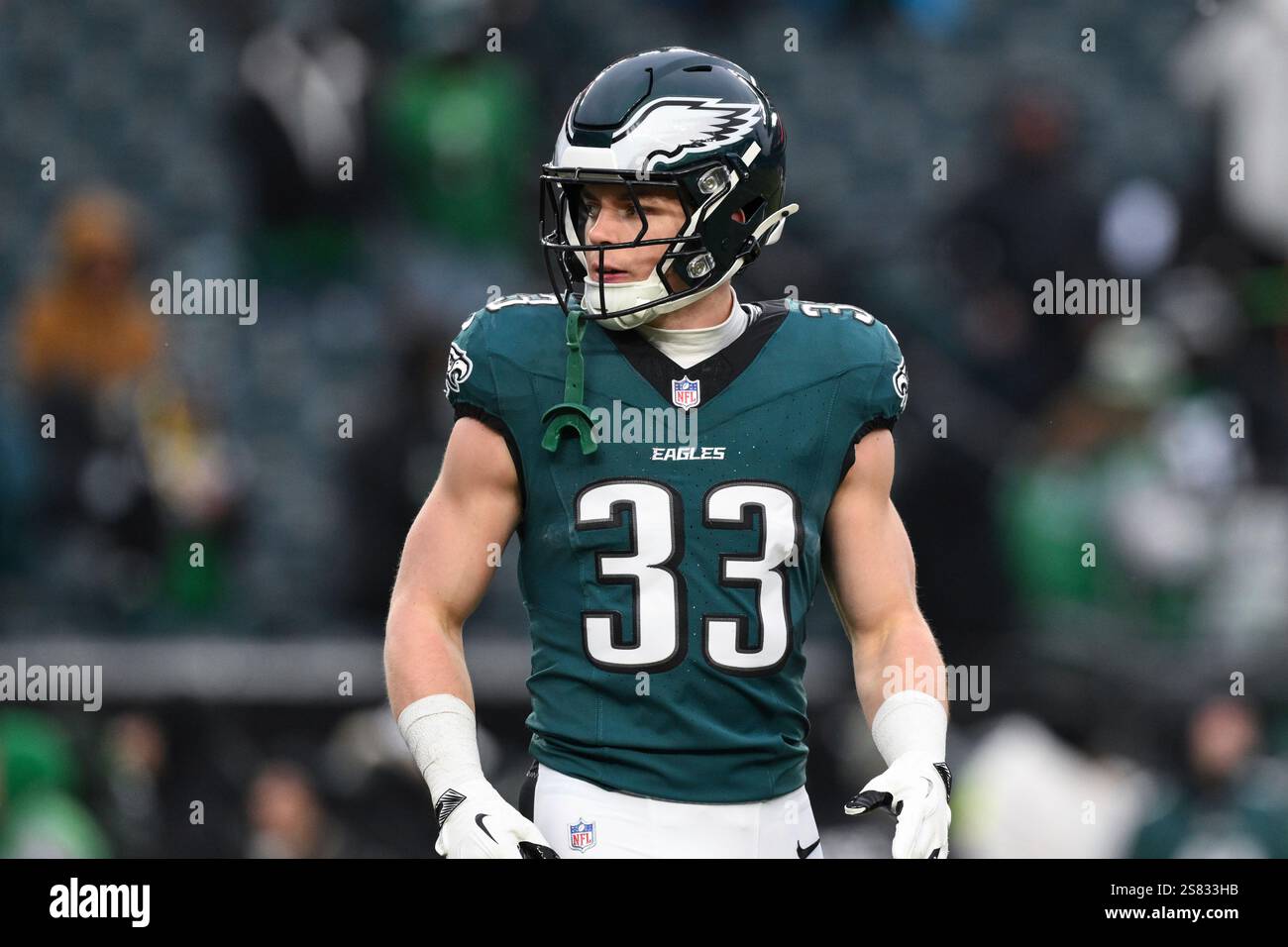 Philadelphia Eagles cornerback Cooper DeJean (33) looks on during pre ...