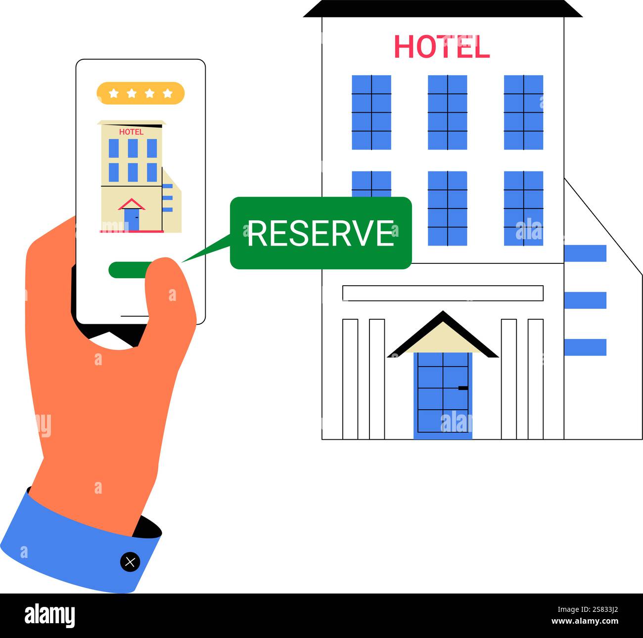 Smartphone Booking Hotel Room Online In Flat Vector Illustration ...