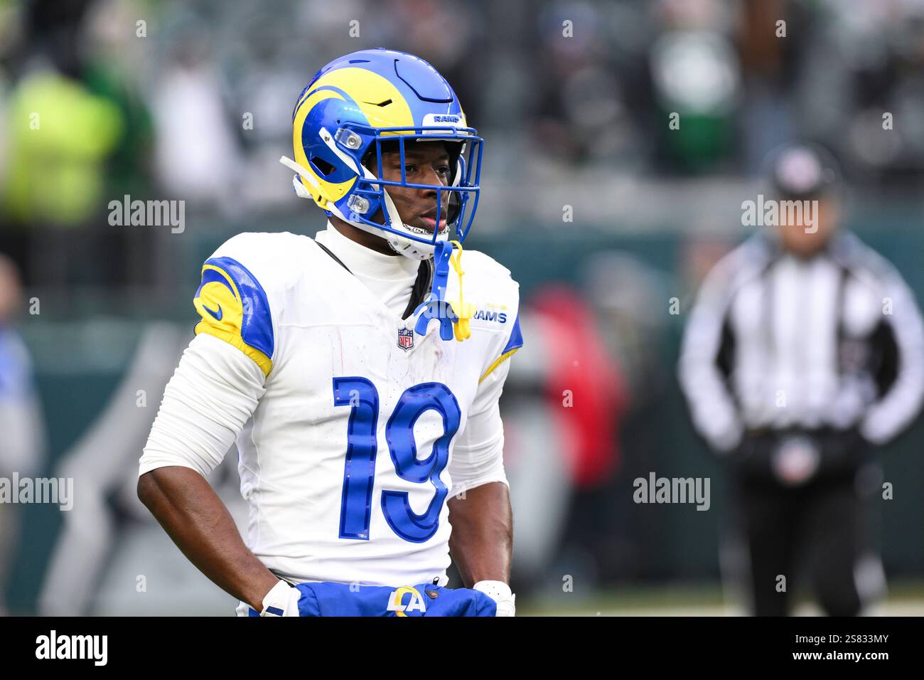 Los Angeles Rams wide receiver Xavier Smith (19) looks on during pre ...
