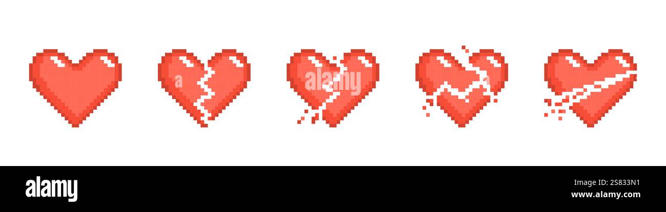Retro 8 bit broken pixel heart. Frame by frame split love symbol ...