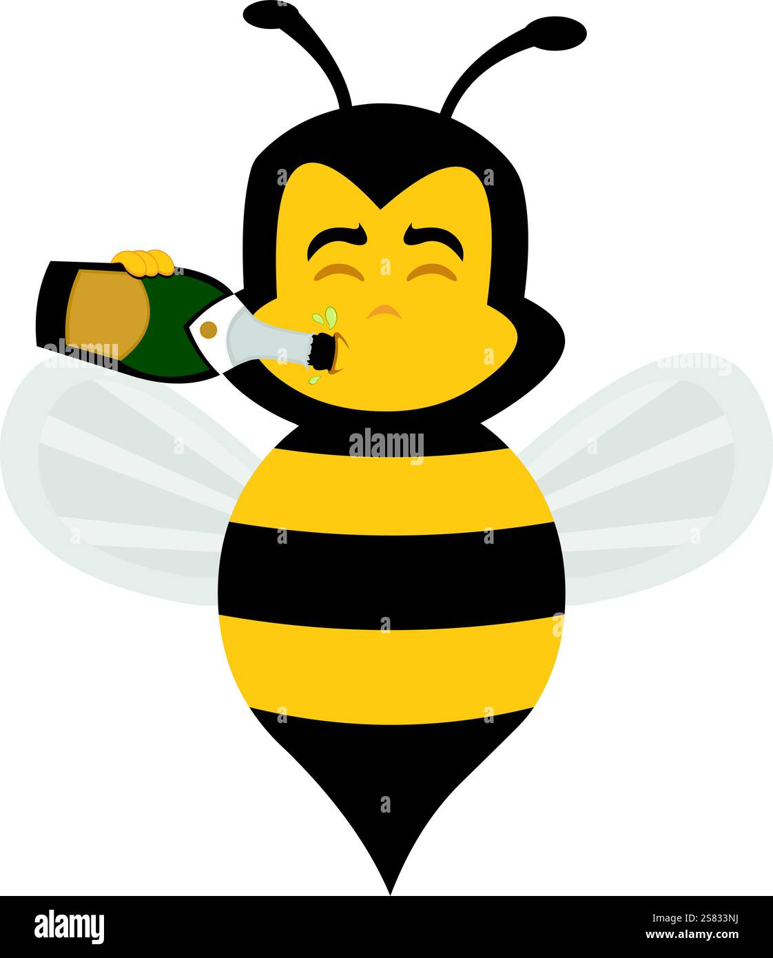 vector illustration character bee insect cartoon, drinking champagne or ...