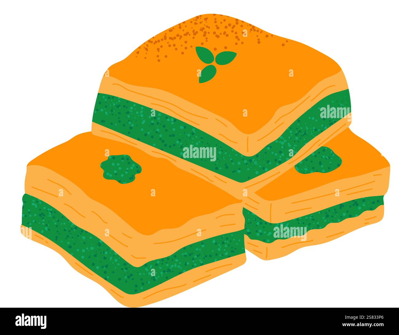 Baklava with pistachios. Traditional Turkish dessert. Hand drawn vector ...