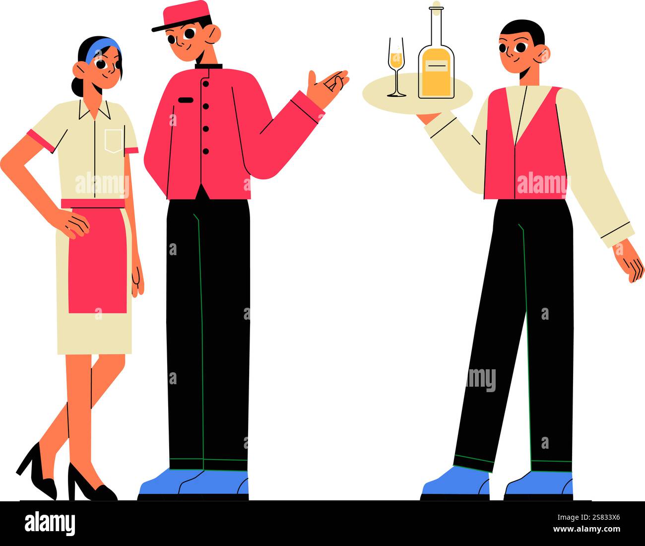 Waitstaff Group In Hotel Uniforms In Flat Vector Illustration ...