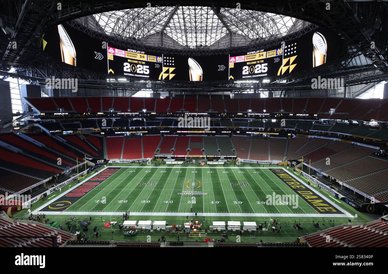 A view of the field inside Mercedes-Benz Stadium prior to the 2025 ...